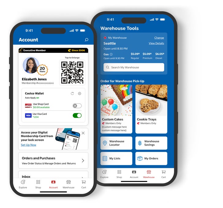 Two phones showing Costco App