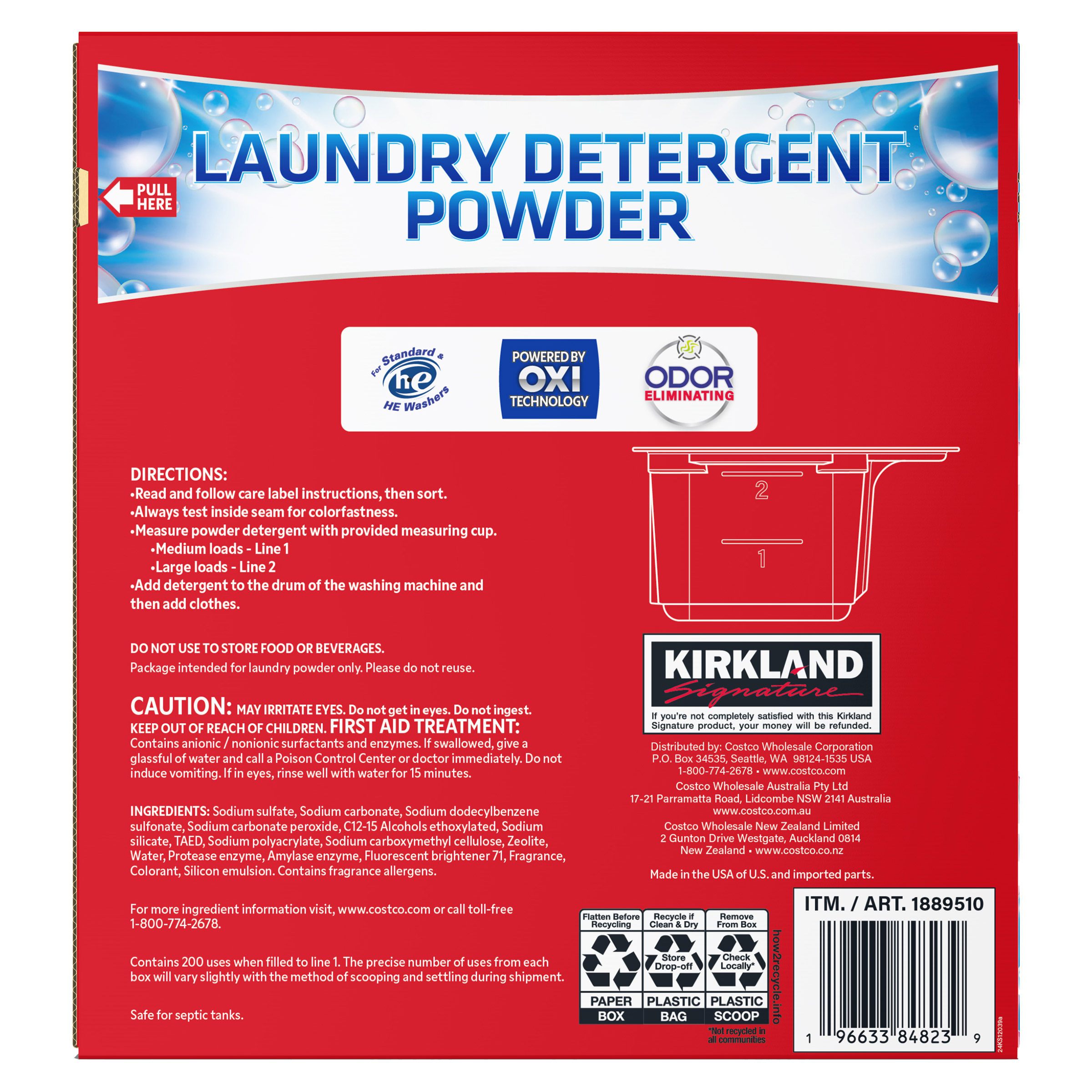 Kirkland Signature Powder Laundry Detergent, 200 Loads, 348.8 oz | Costco