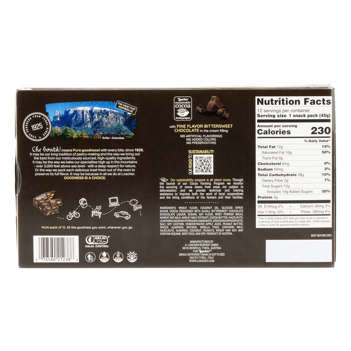Loacker Classic Crispy Wafers, Dark Chocolate, 1.59 oz, 12-count | Costco