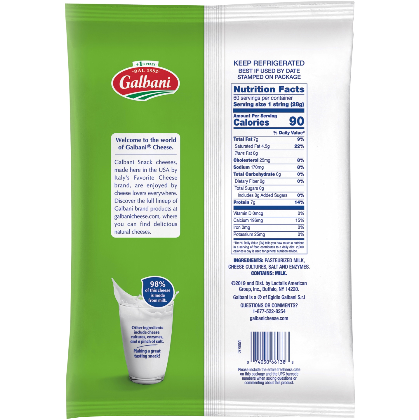 Galbani Whole Milk Mozzarella String Cheese, 1 oz, 60 ct | Costco