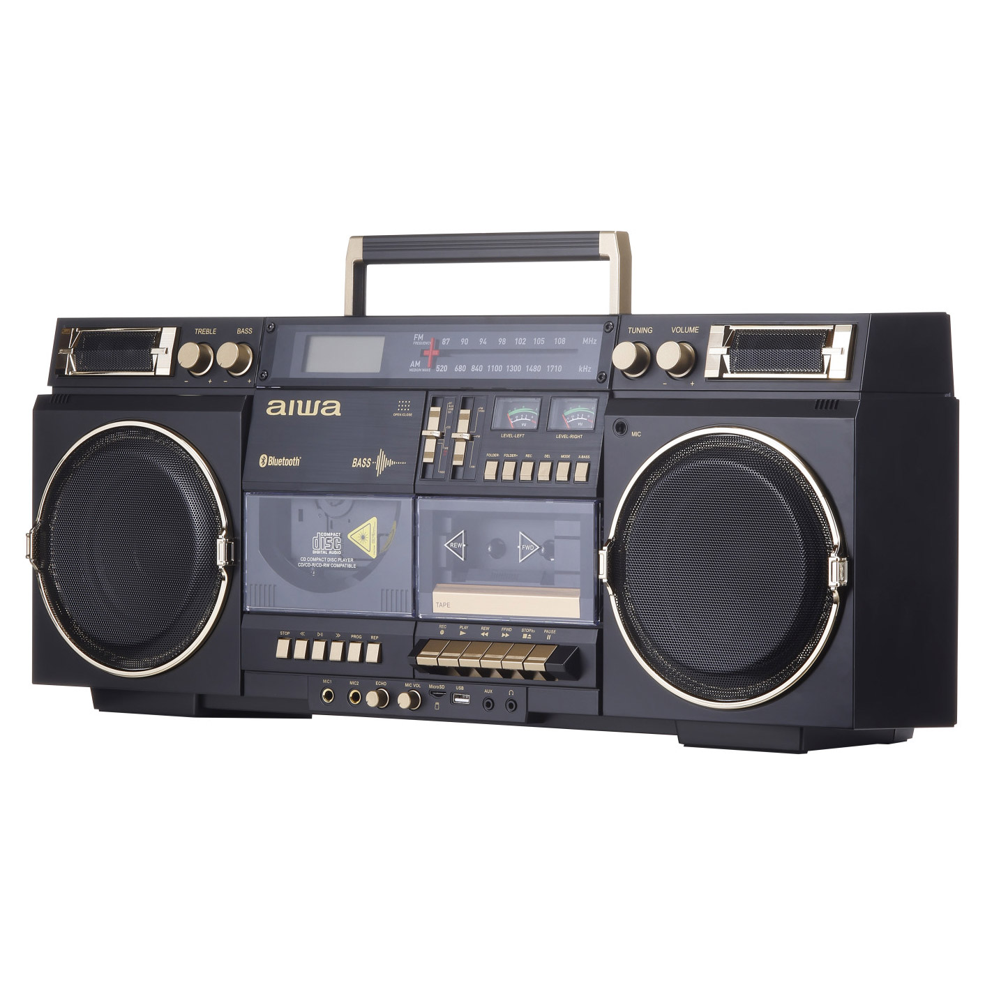Aiwa Backtrack Retro Boombox with Bluetooth, Black and Gold | Costco