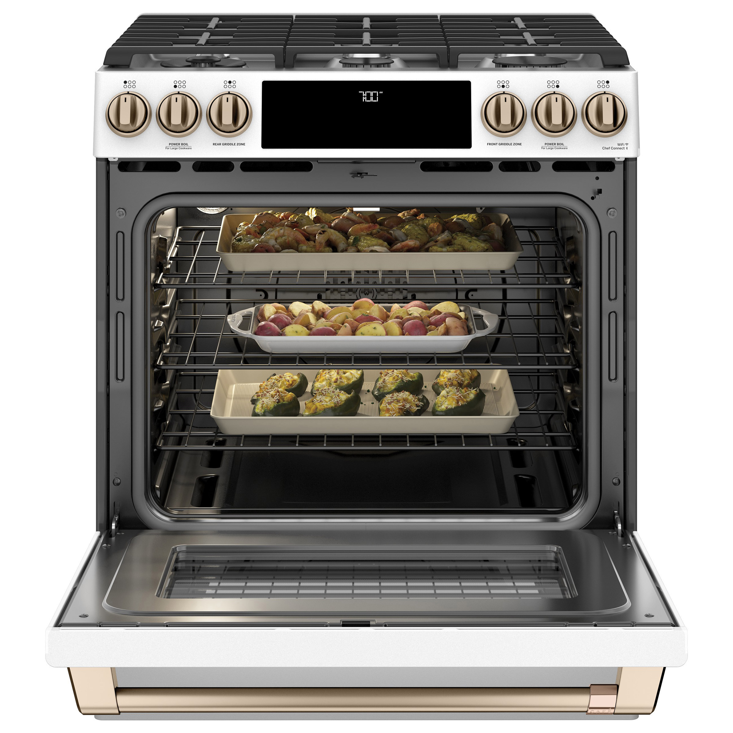 Café 30" 5.6 cu. ft. GAS Slide-in Range with Convection, No Preheat Air ...