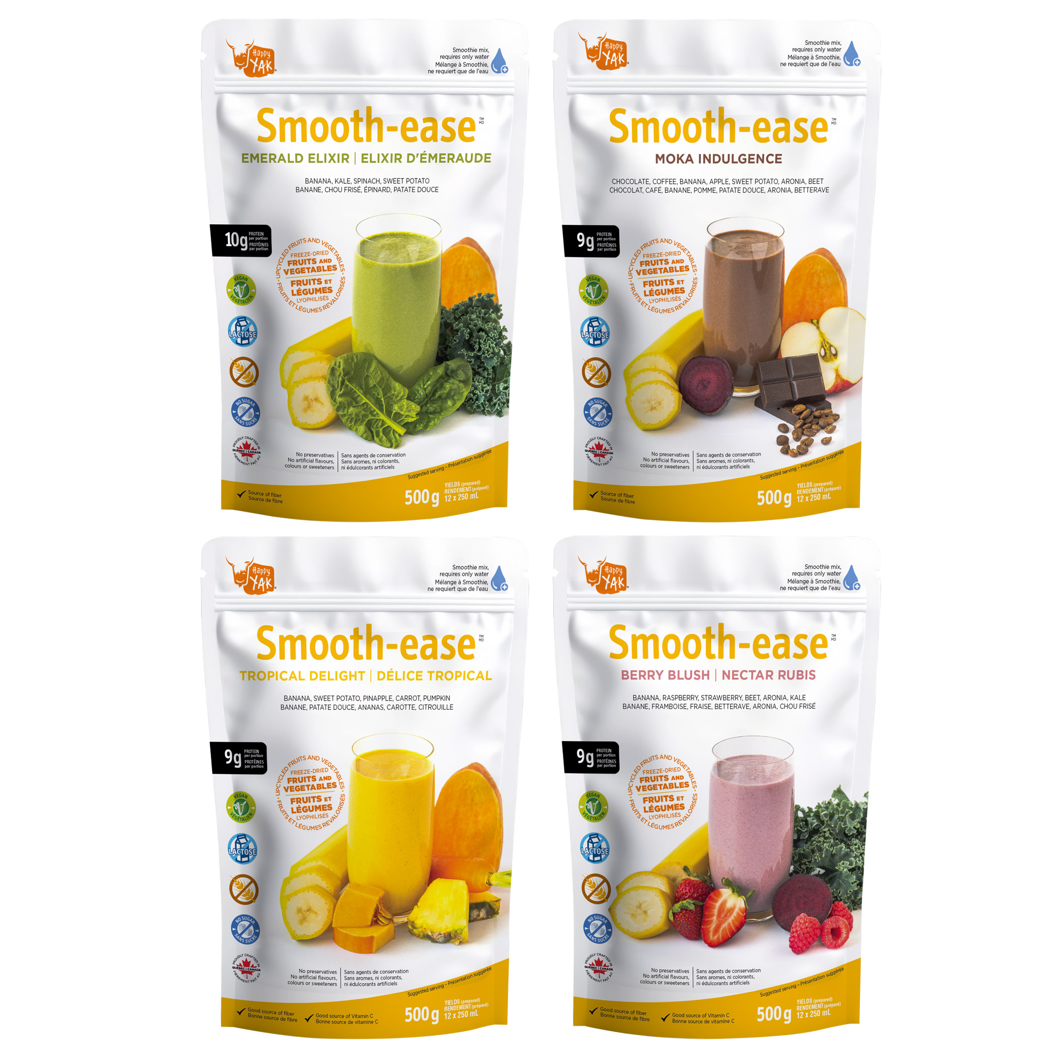 Happy Yak, Smooth-ease Smoothie Mix Variety Pack, 4 × 500 g | Costco