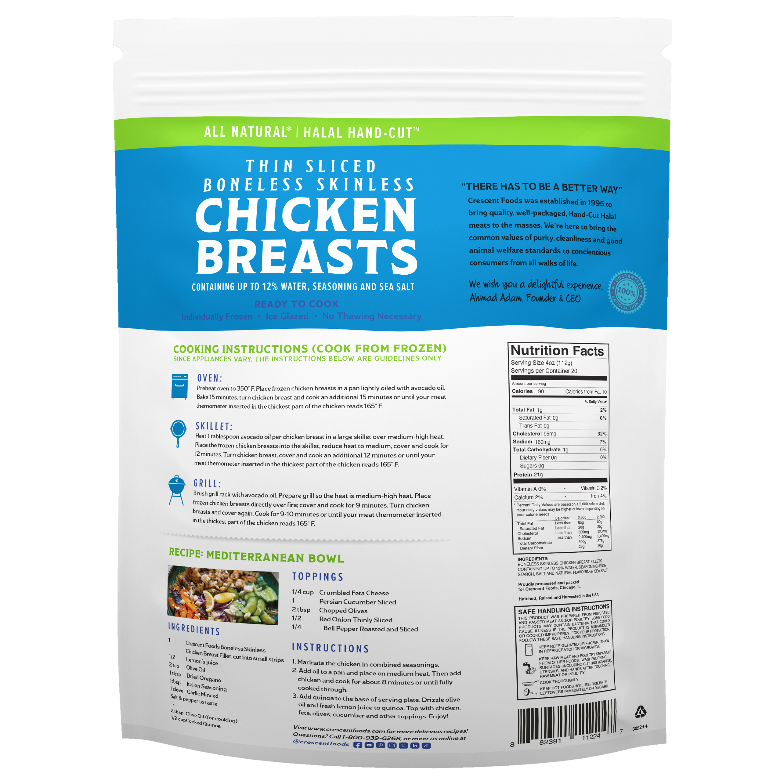 Crescent Foods All Natural Chicken Breasts, Boneless Skinless, Halal ...