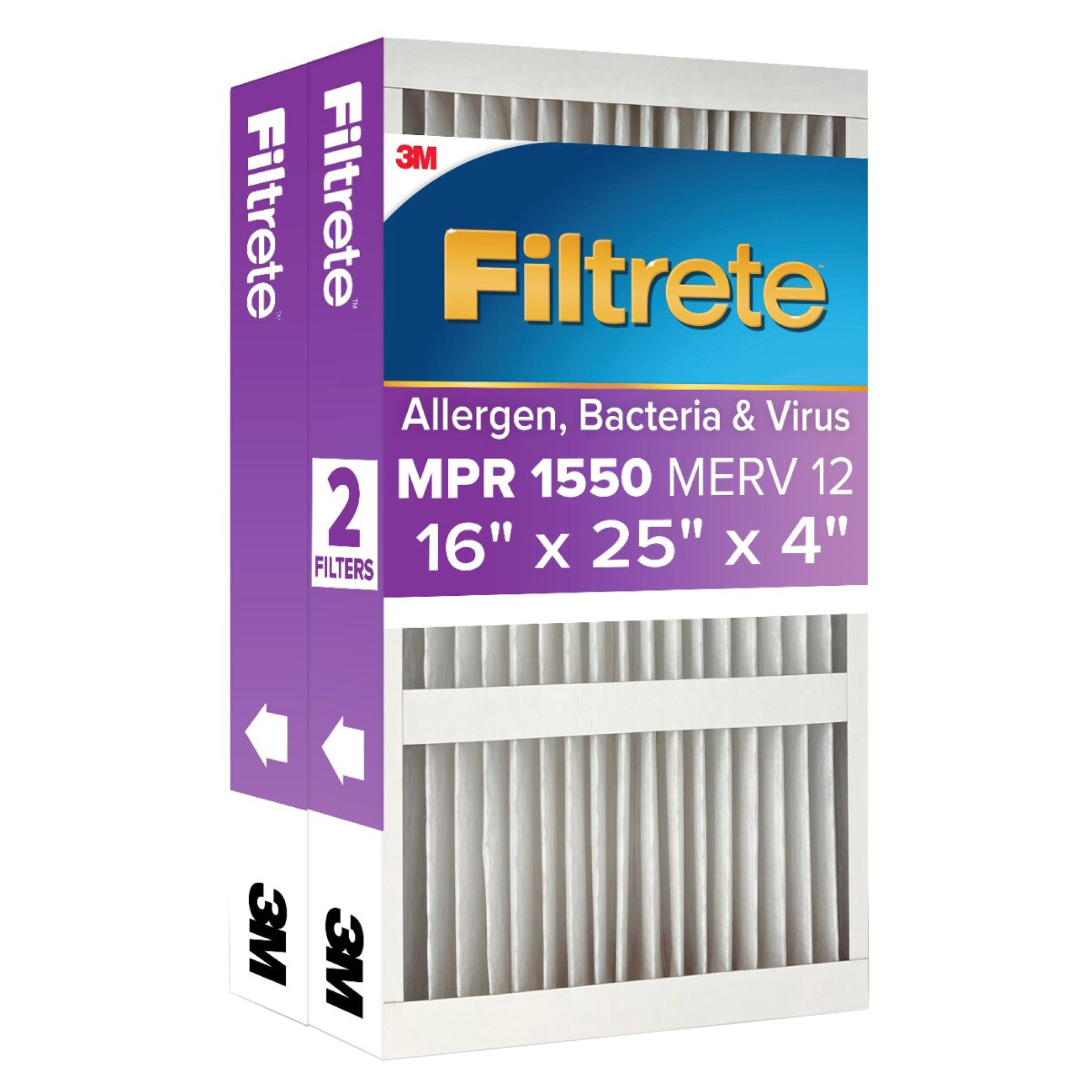 Filtrete Air Filter 4”, MPR 1550 MERV 12, Ultra Allergen, Bacteria, and ...