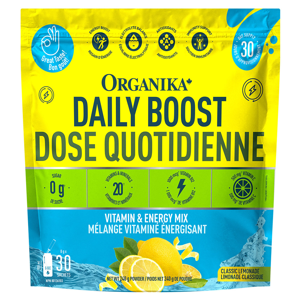 Organika Daily Boost Classic Lemonade - 30 sachets | Costco
