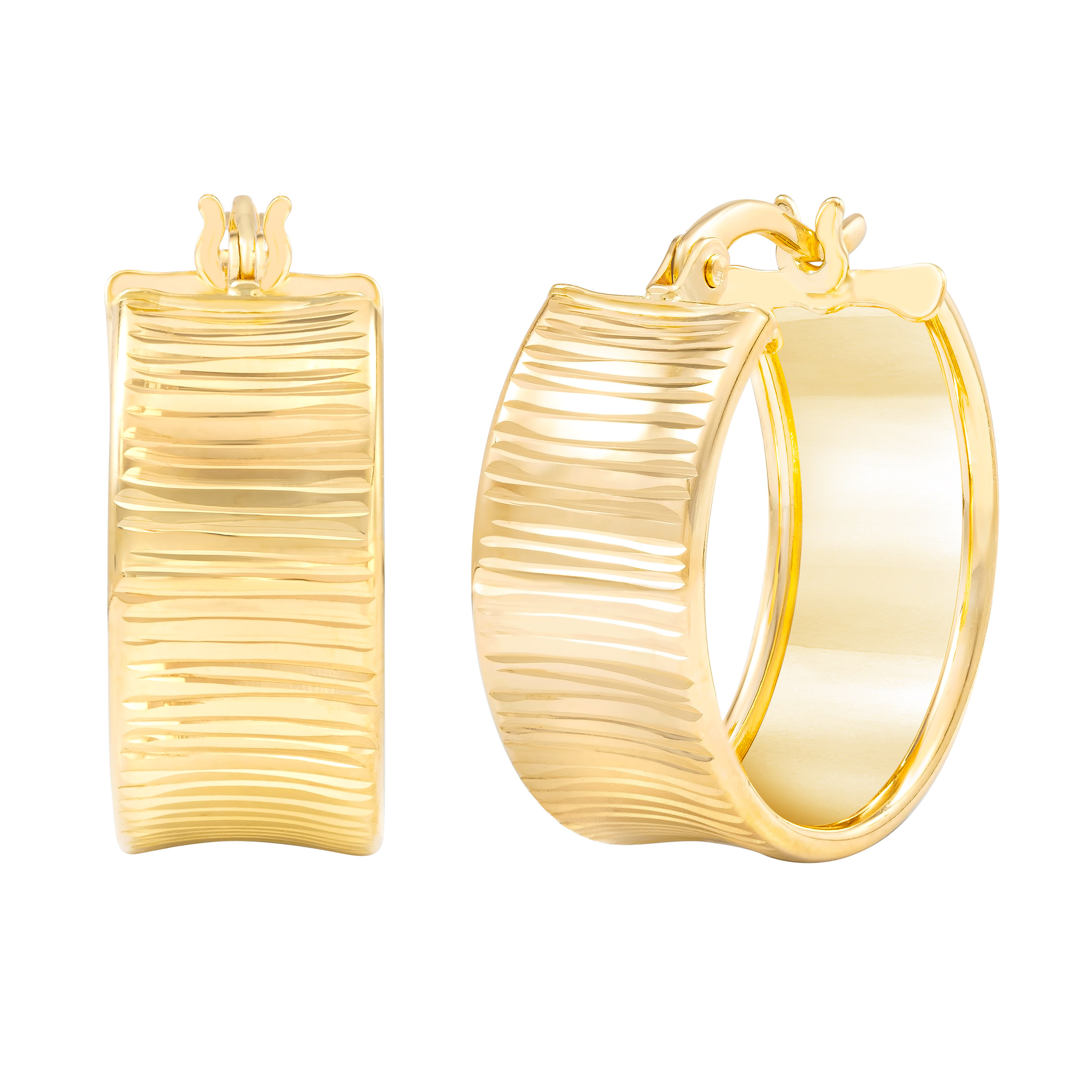 14kt Yellow Gold Diamond Cut Design Hoop Earring | Costco