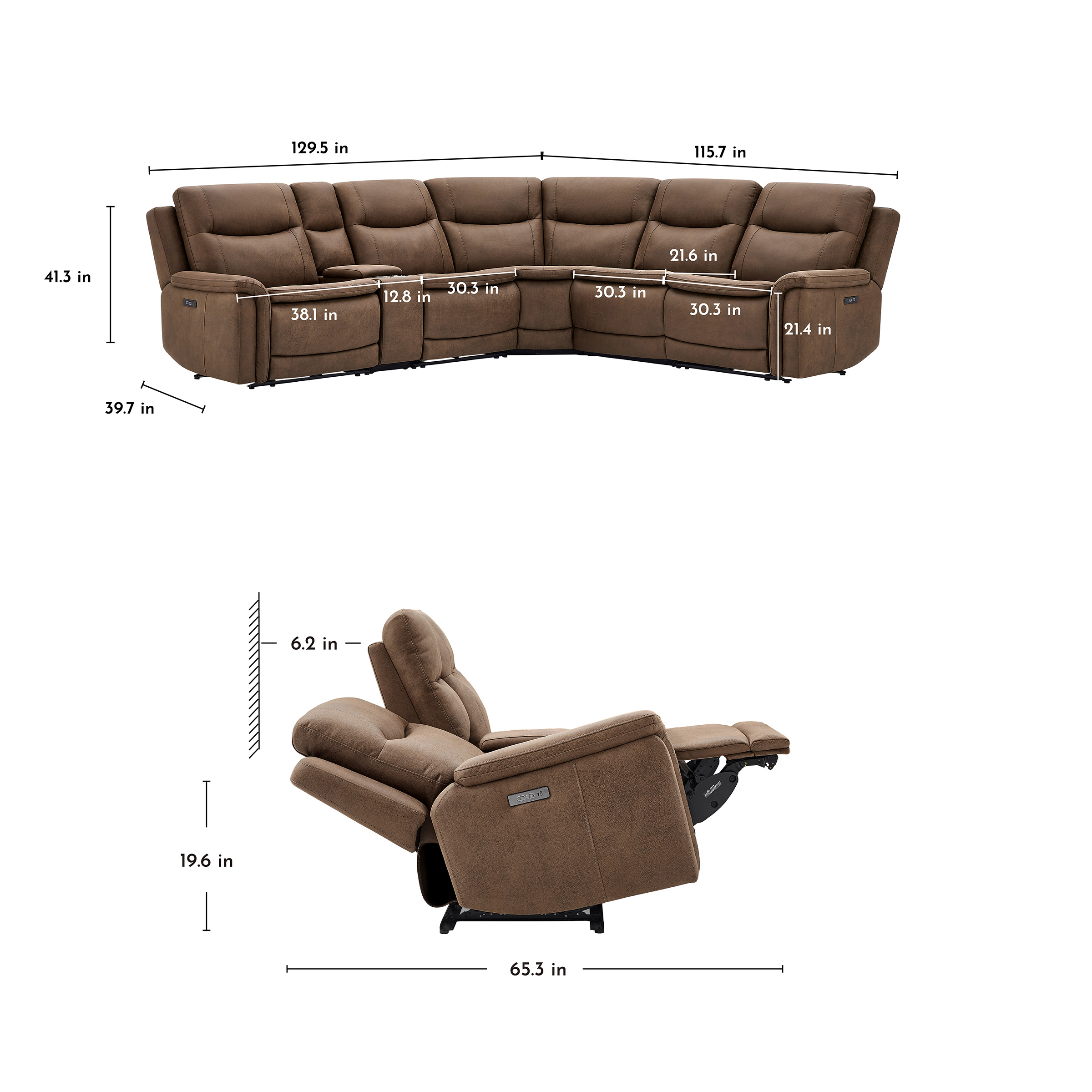 Finson Power Reclining Fabric Sectional With Power Headrests