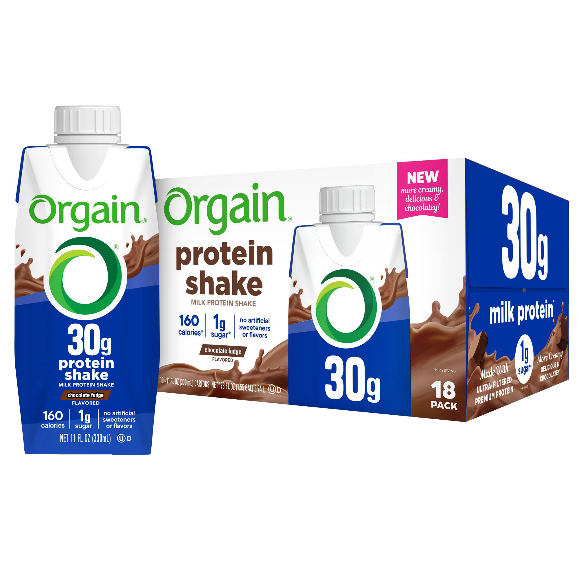 Orgain 30g Milk Protein Shake, Chocolate Fudge, 11 fl oz, 18-pack | Costco