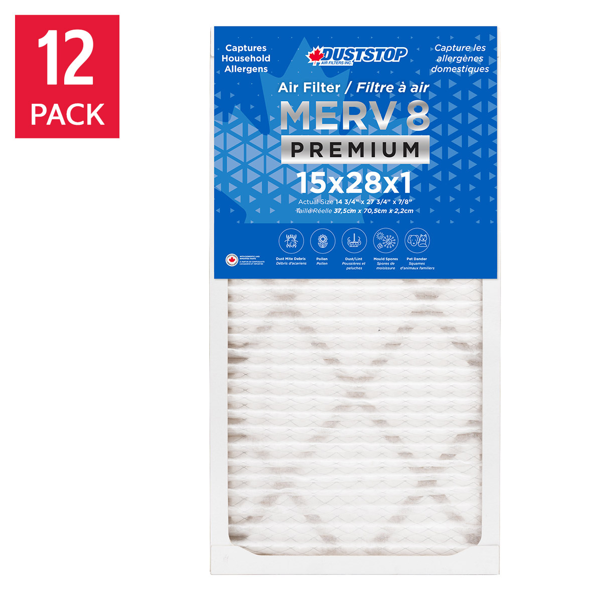 Duststop MERV 8 Premium Pleated Furnace Filter, 12-pack | Costco
