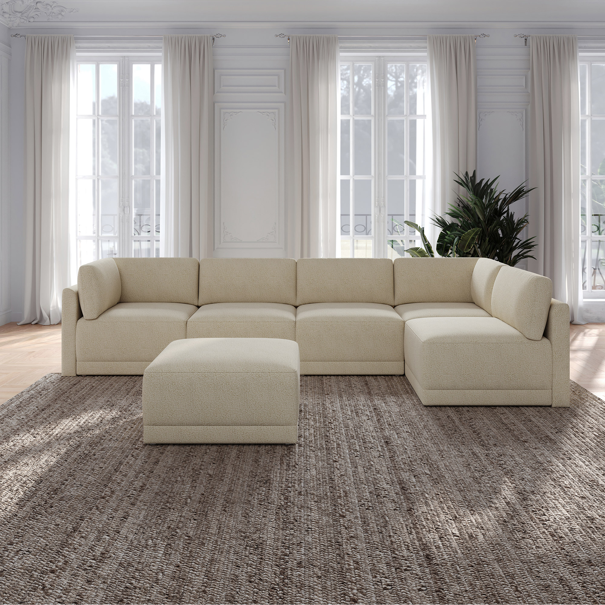 Thomasville Fallon Modular Sectional 6-piece Cream with Ottoman | Costco