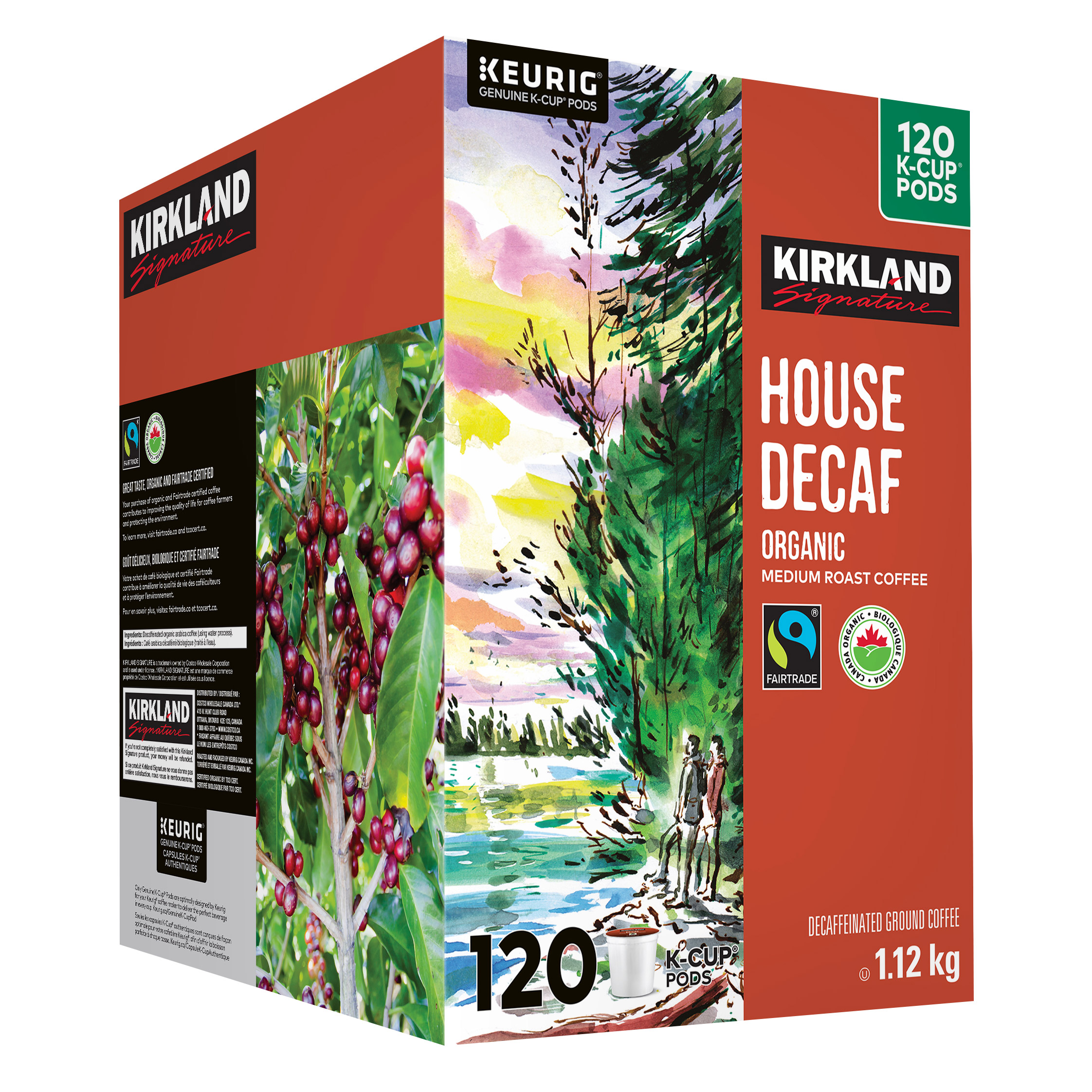 Kirkland Signature Organic Decaffeinated Fair Trade Coffee K-Cups, 120 ...