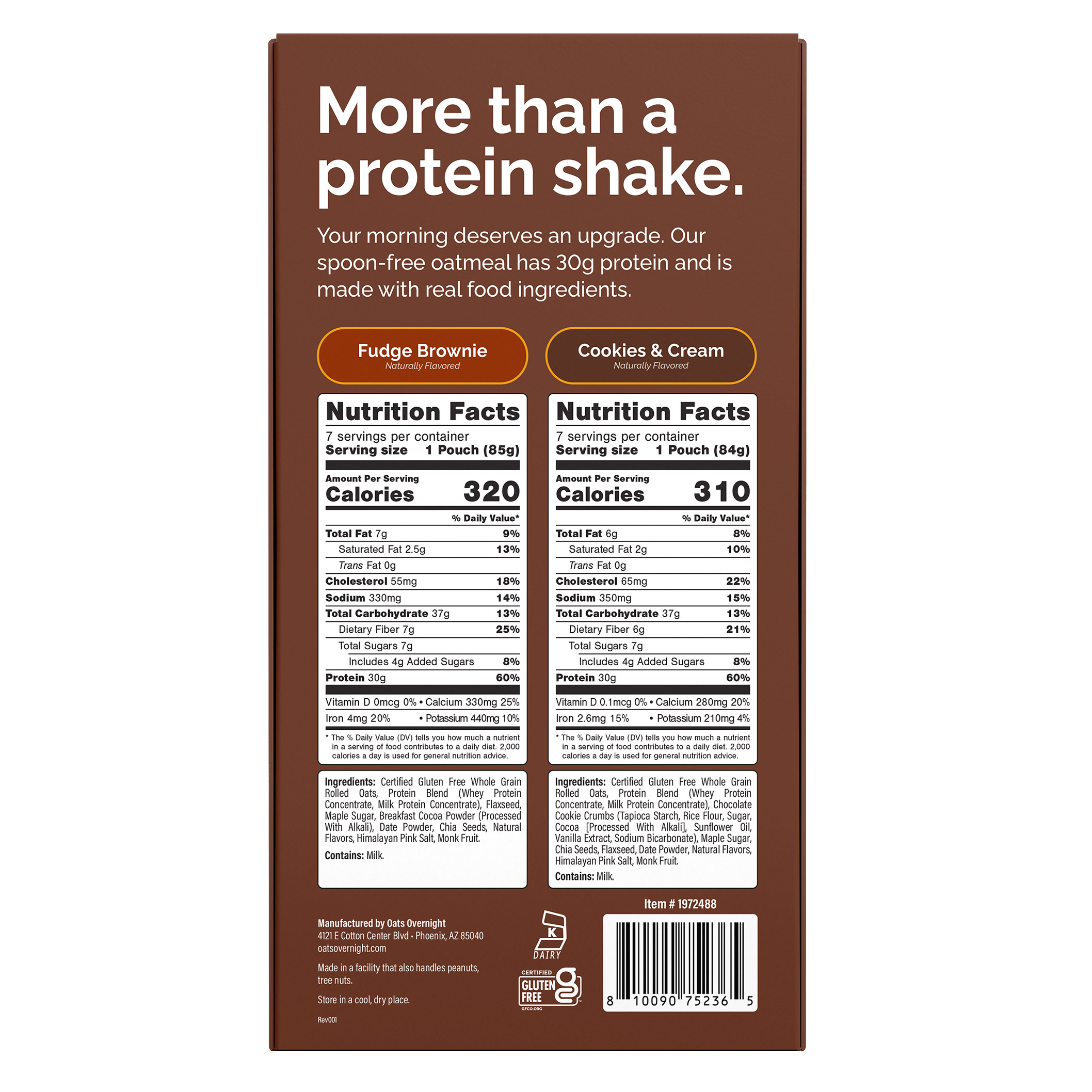 Oats Overnight Variety Pack, 30g Protein Shake, Cookies & Cream, Fudge ...