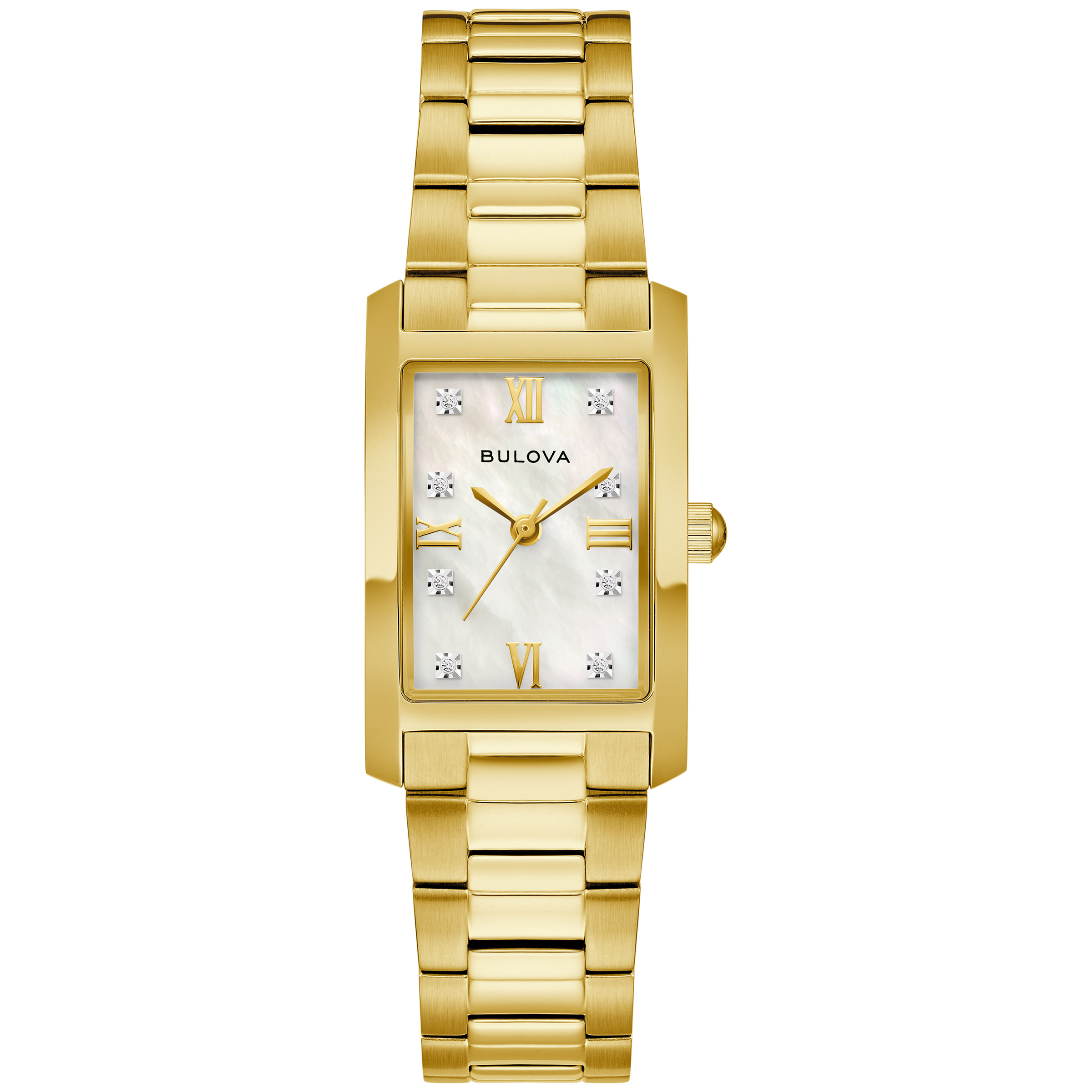 Bulova Classic Gold Tone Stainless Steel Diamond Rectangle Women's ...