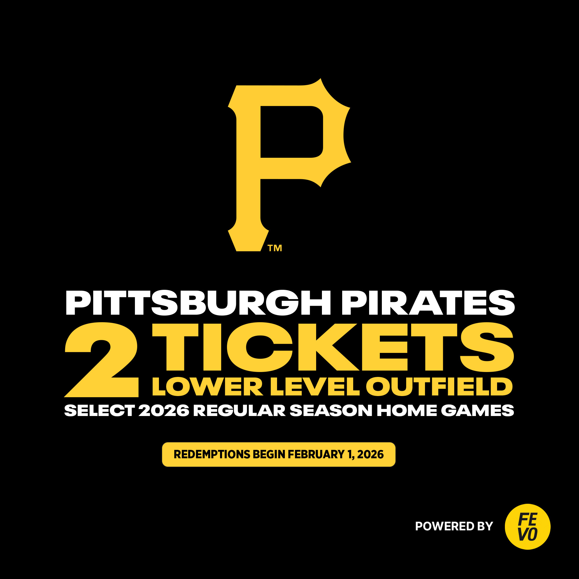 MLB Pittsburgh Pirates - Two Lower Level Outfield Tickets, eVoucher ...