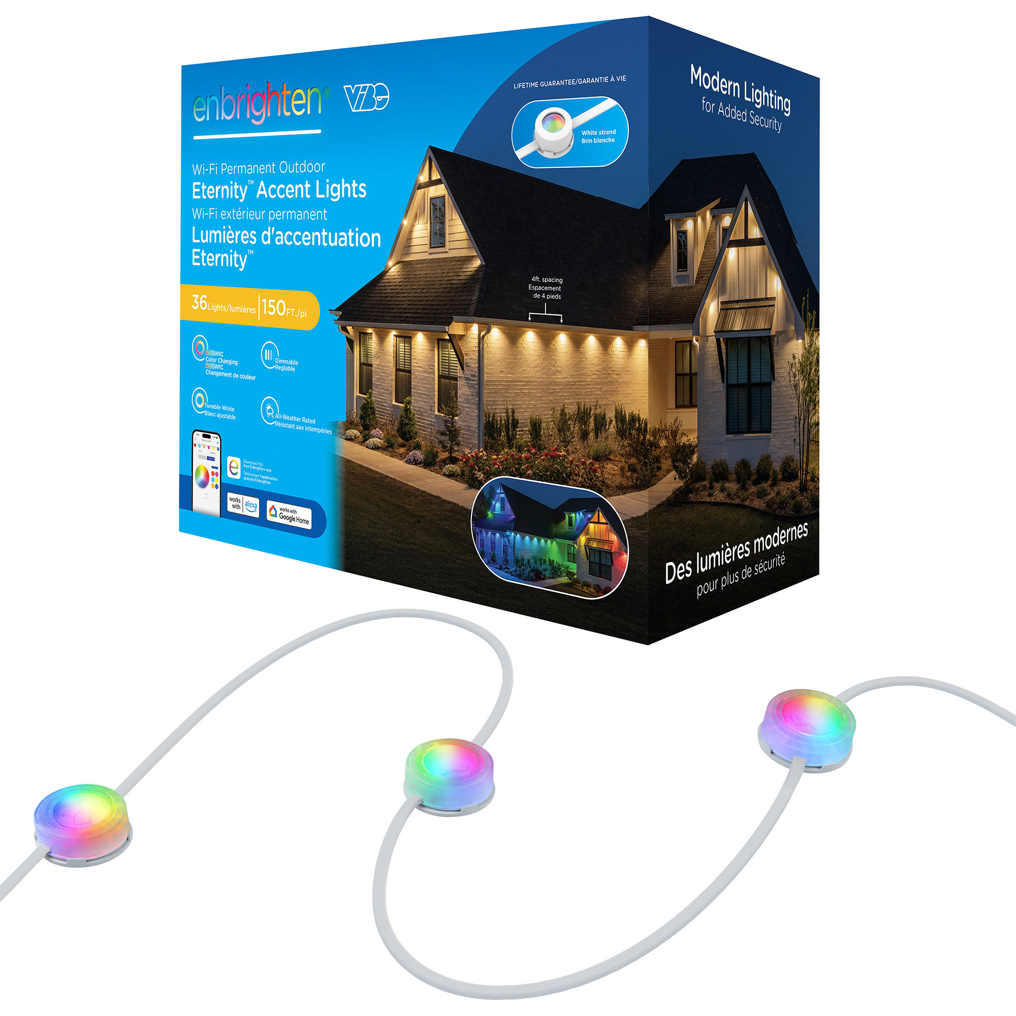 Enbrighten 150ft Permanent Outdoor Wi-Fi Eternity Accent Lights, 4 ft ...