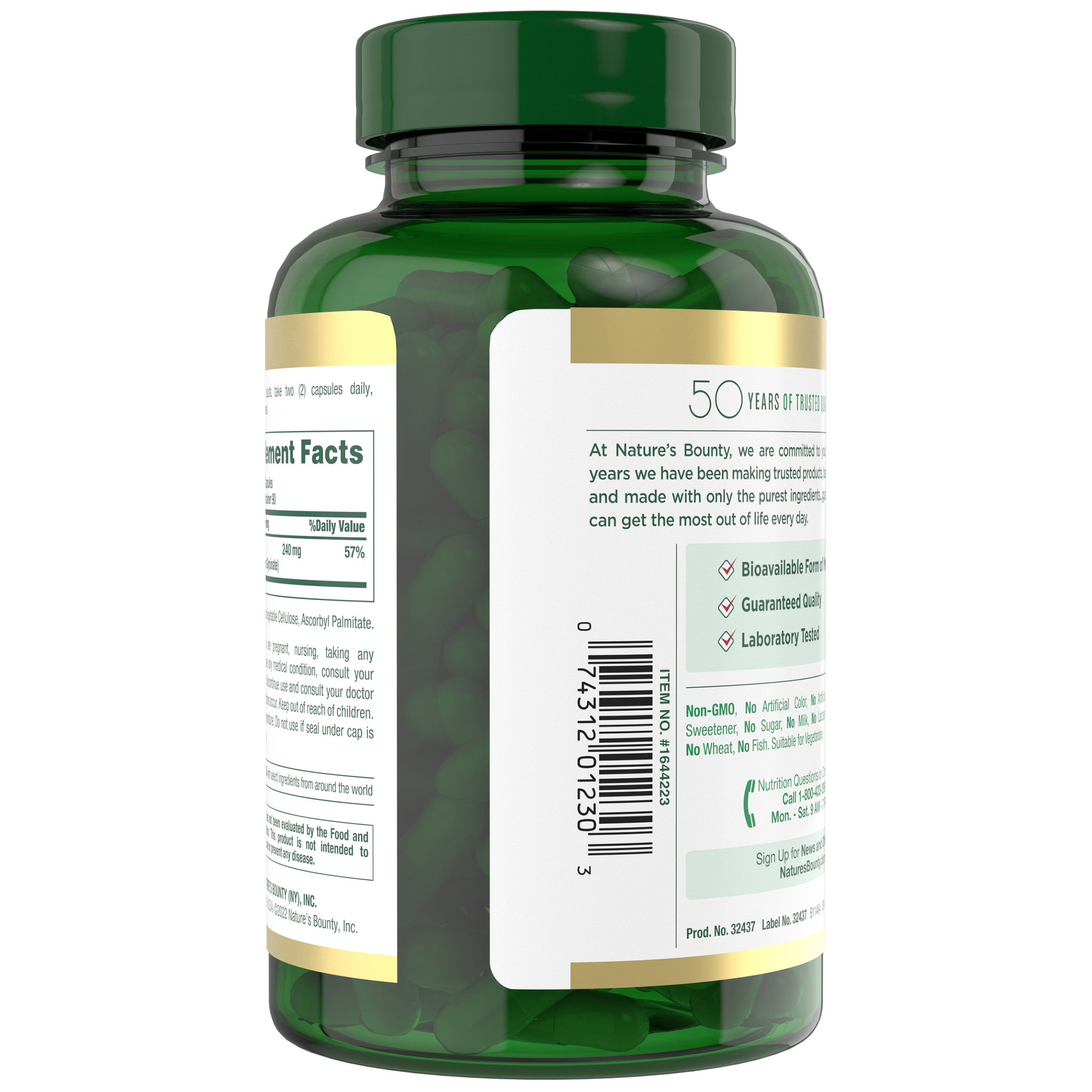 Nature's Bounty High Absorption Magnesium Glycinate, 240 mg, 180 ct ...