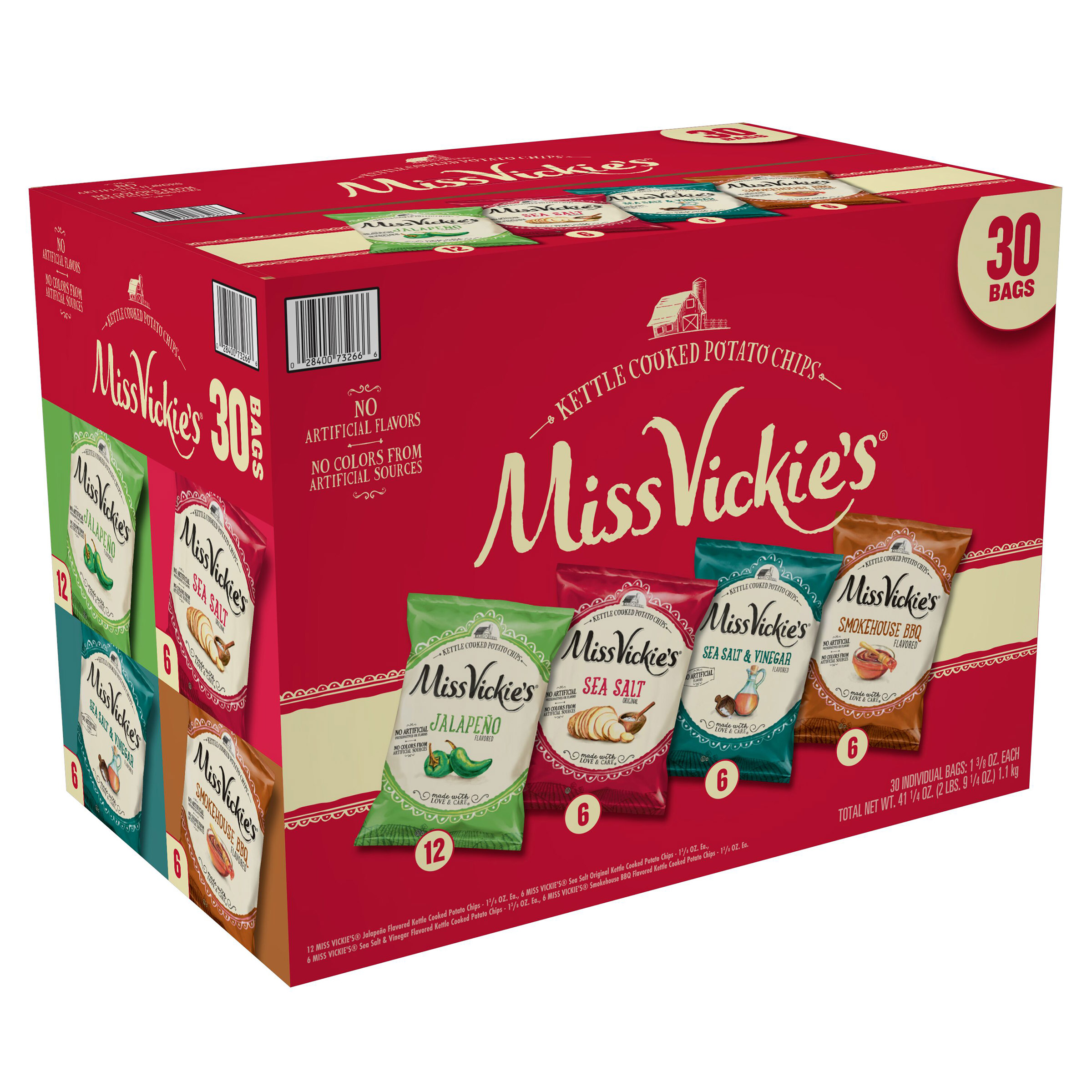 Miss Vickie’s Kettle Cooked Potato Chips, 1.38 oz, Variety Pack, 30 ...