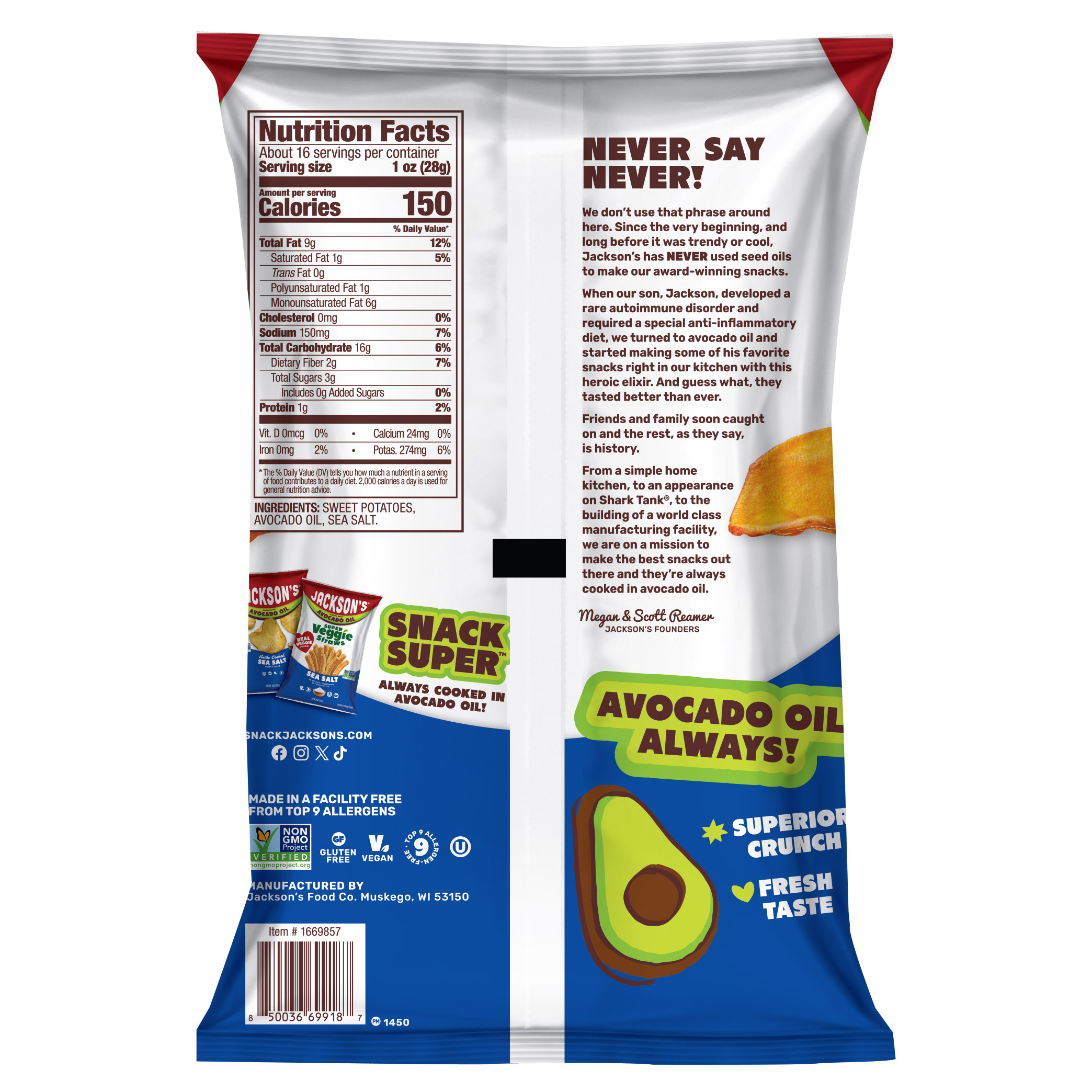 Jackson's Kettle Cooked Sweet Potato Chips, Sea Salt, 16 oz | Costco