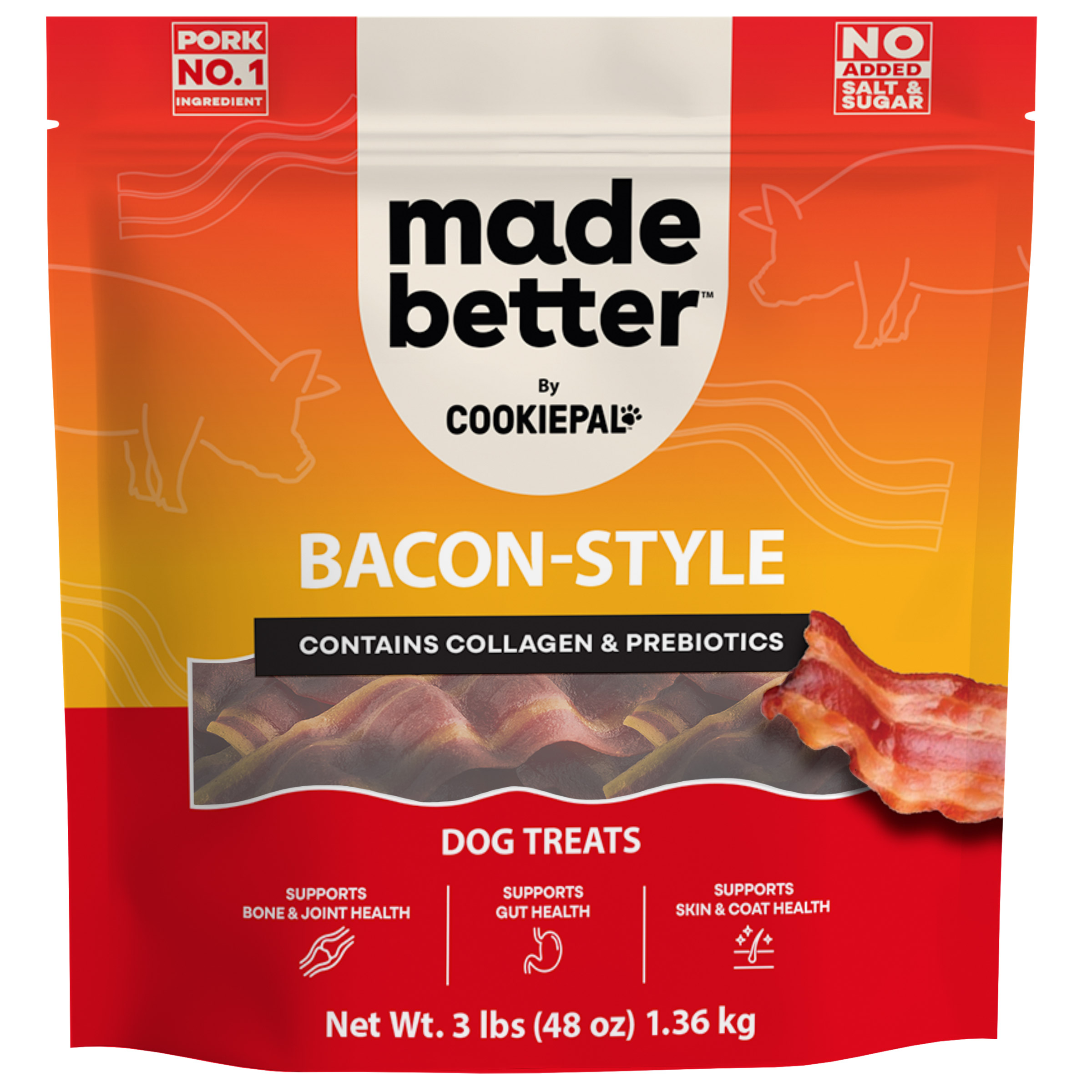 Made Better Bacon-Style Dog Treats With Collagen & Prebiotics 48 oz ...