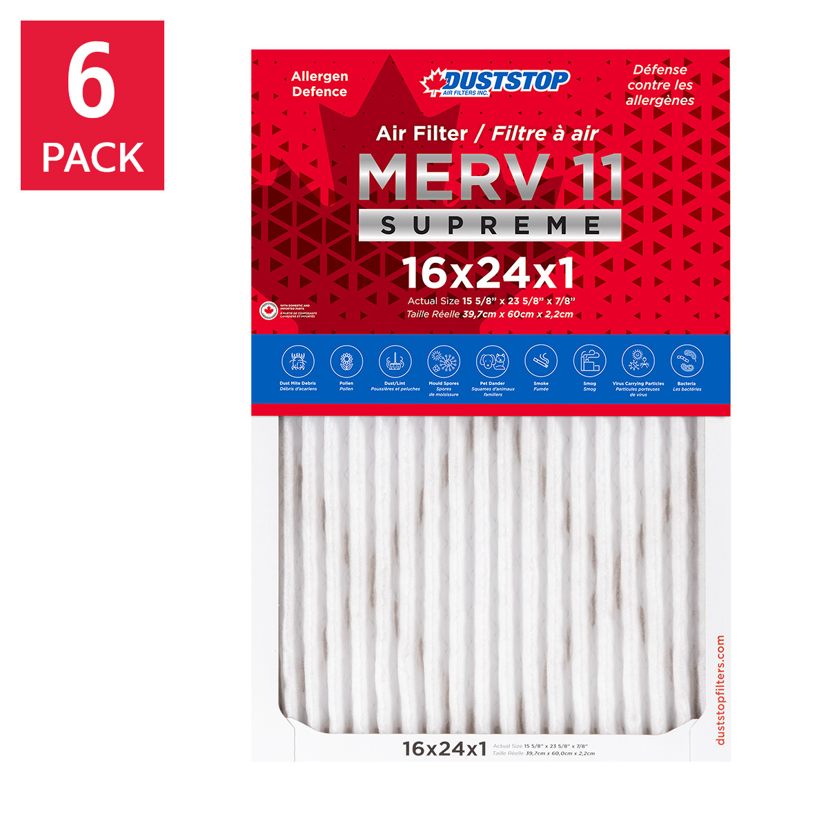 Duststop MERV 11 Premium Pleated Furnace Filter, 6-pack | Costco
