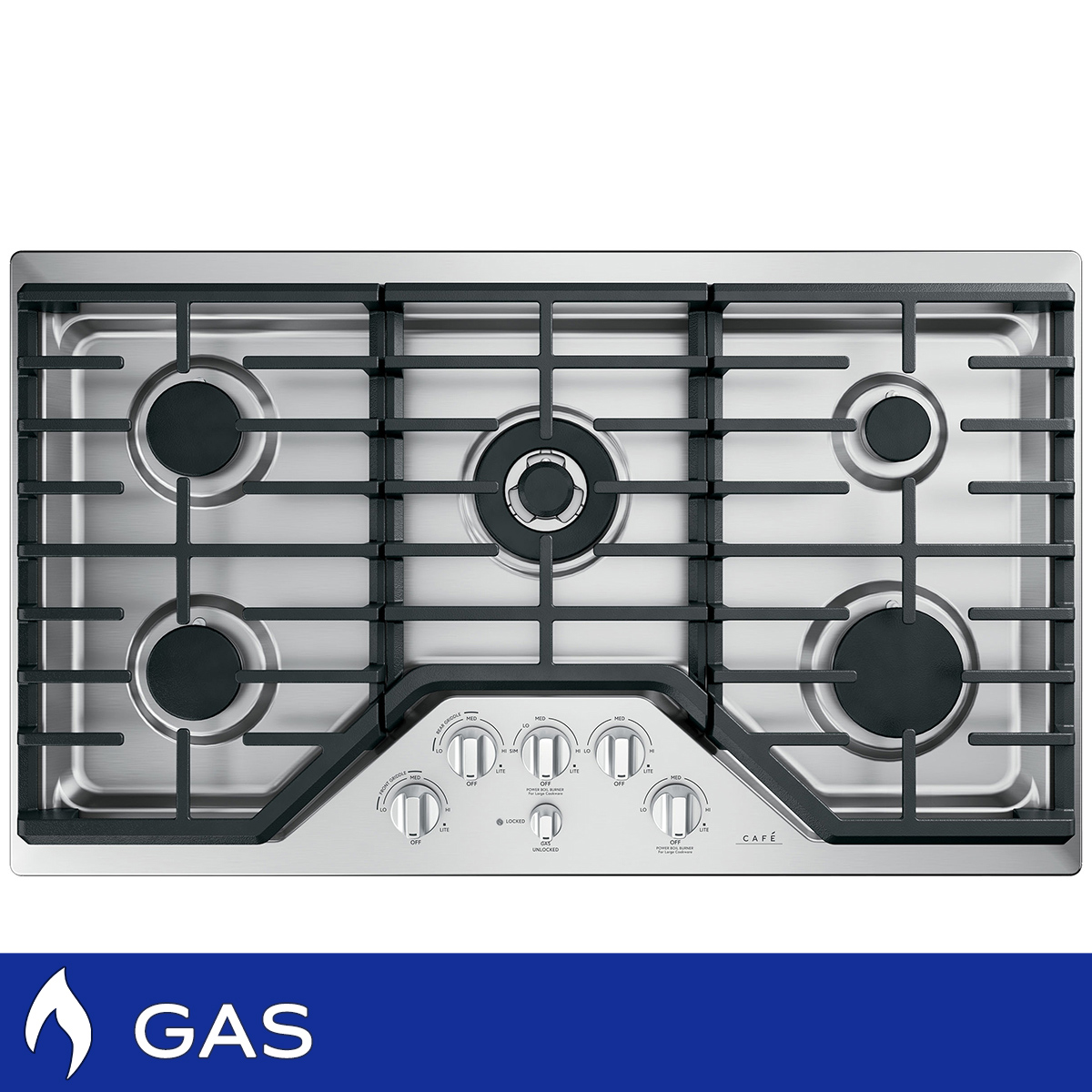 Café 36 in Stainless Steel Gas Built-In Deep Recessed Edge-to-edge 5 ...