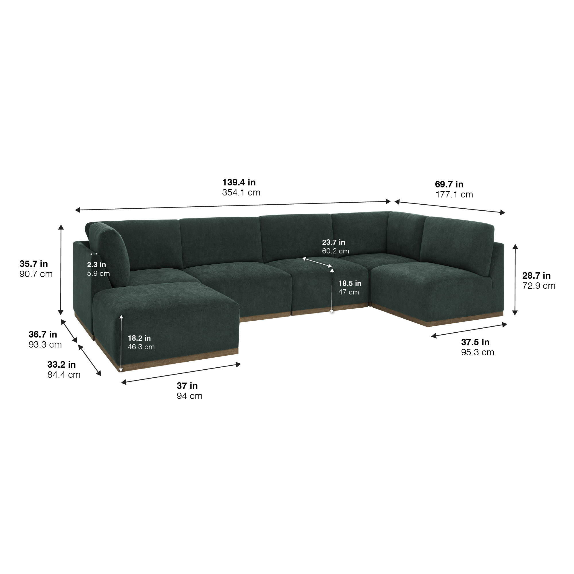 Henredon Murphy Fabric 6 Piece Modular Sectional With Ottoman Green