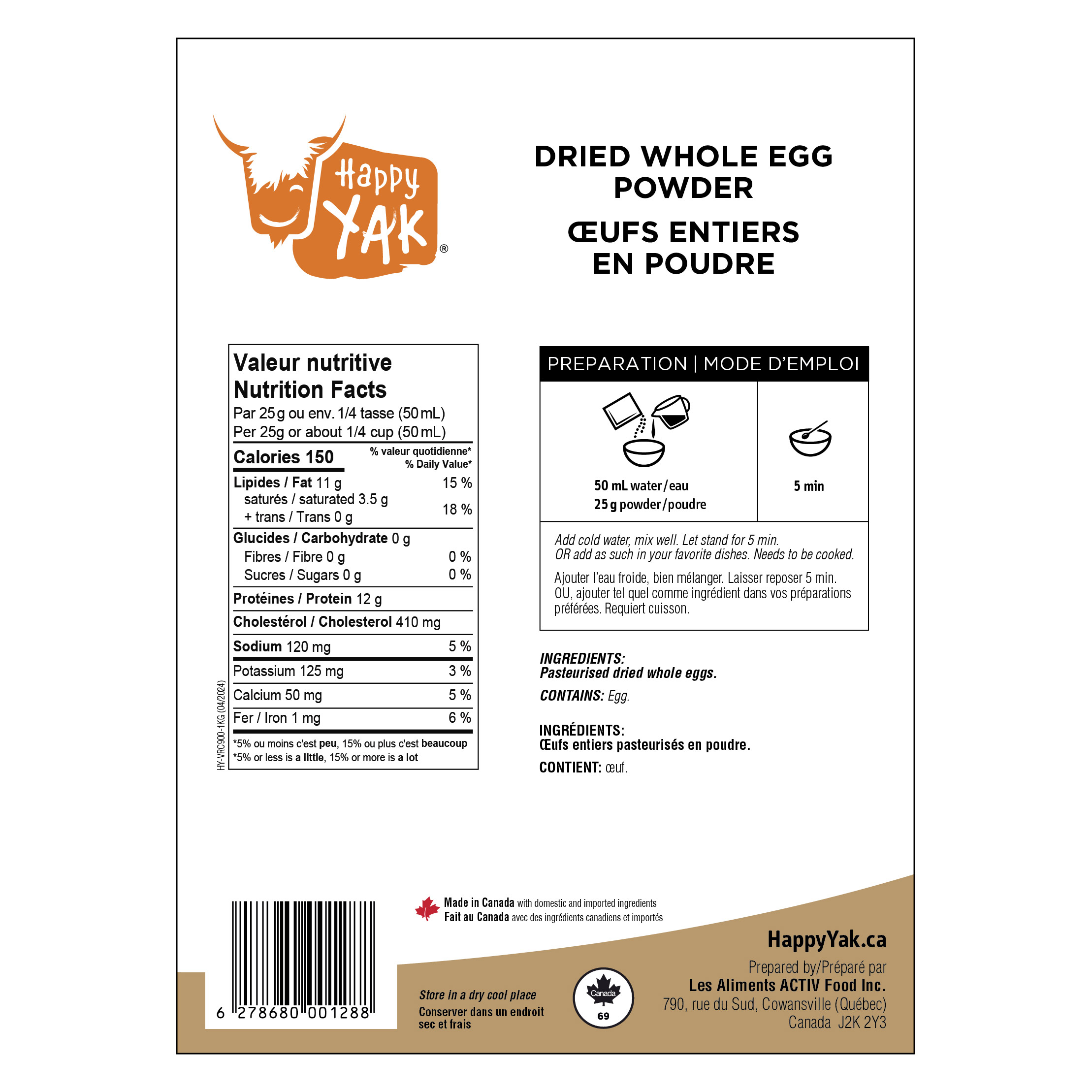 Happy Yak Dried Whole Egg Powder, 1 kg | Costco