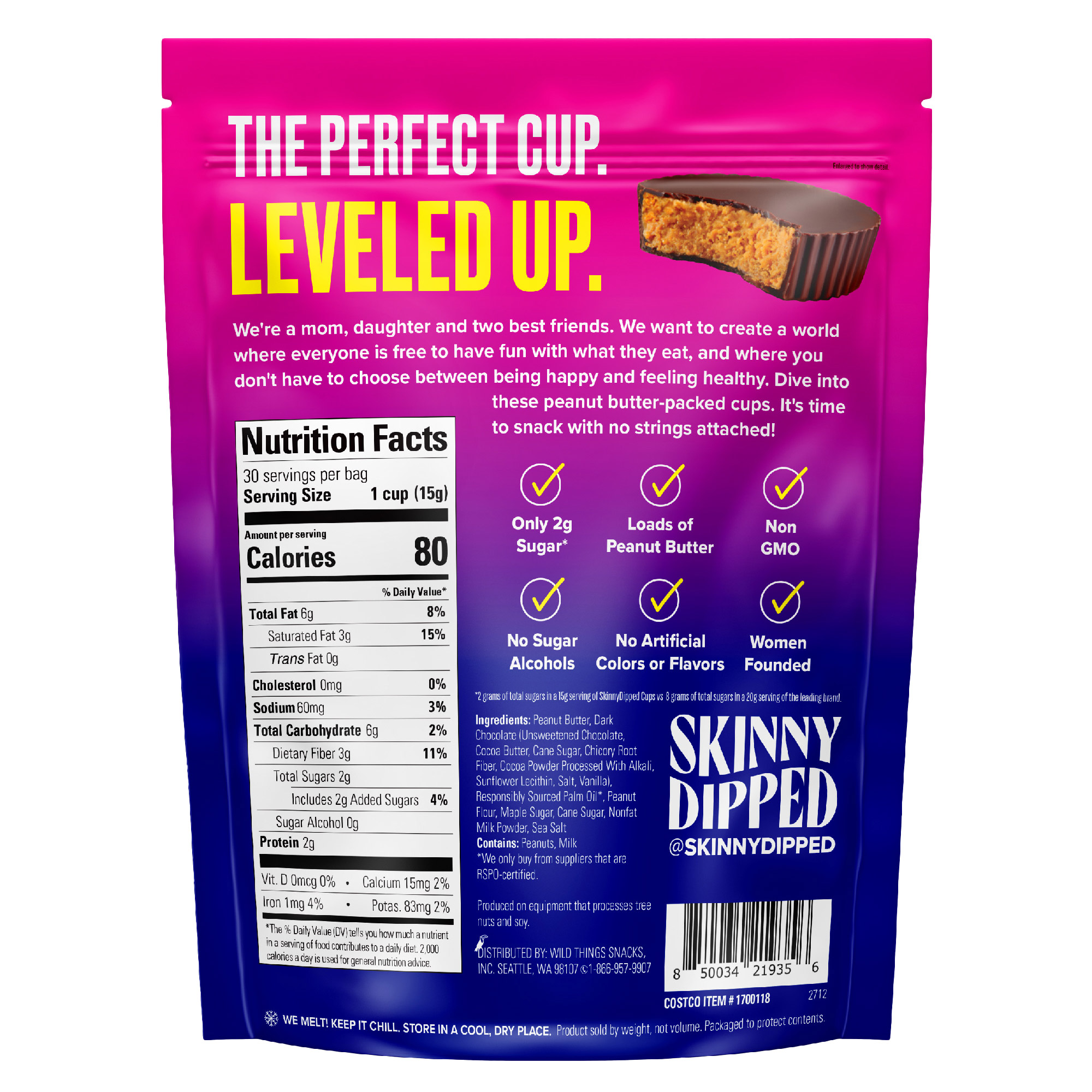 Skinny Dipped Cups, Dark Chocolate Peanut Butter, 30-count | Costco