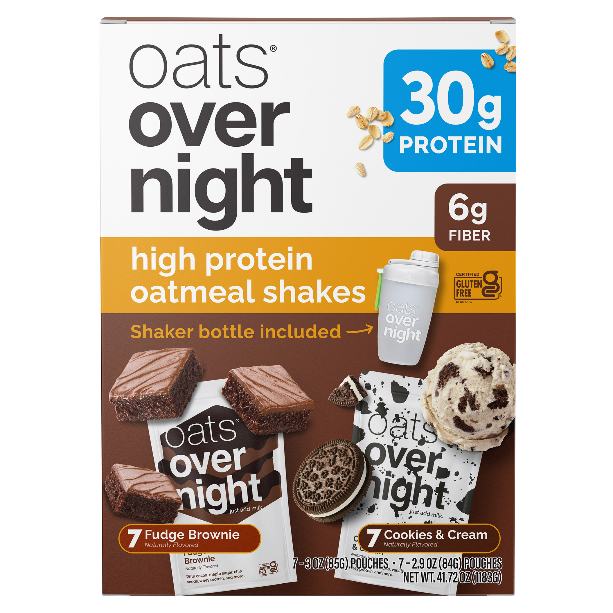 Oats Overnight Variety Pack, 30g Protein Shake, Cookies & Cream, Fudge ...