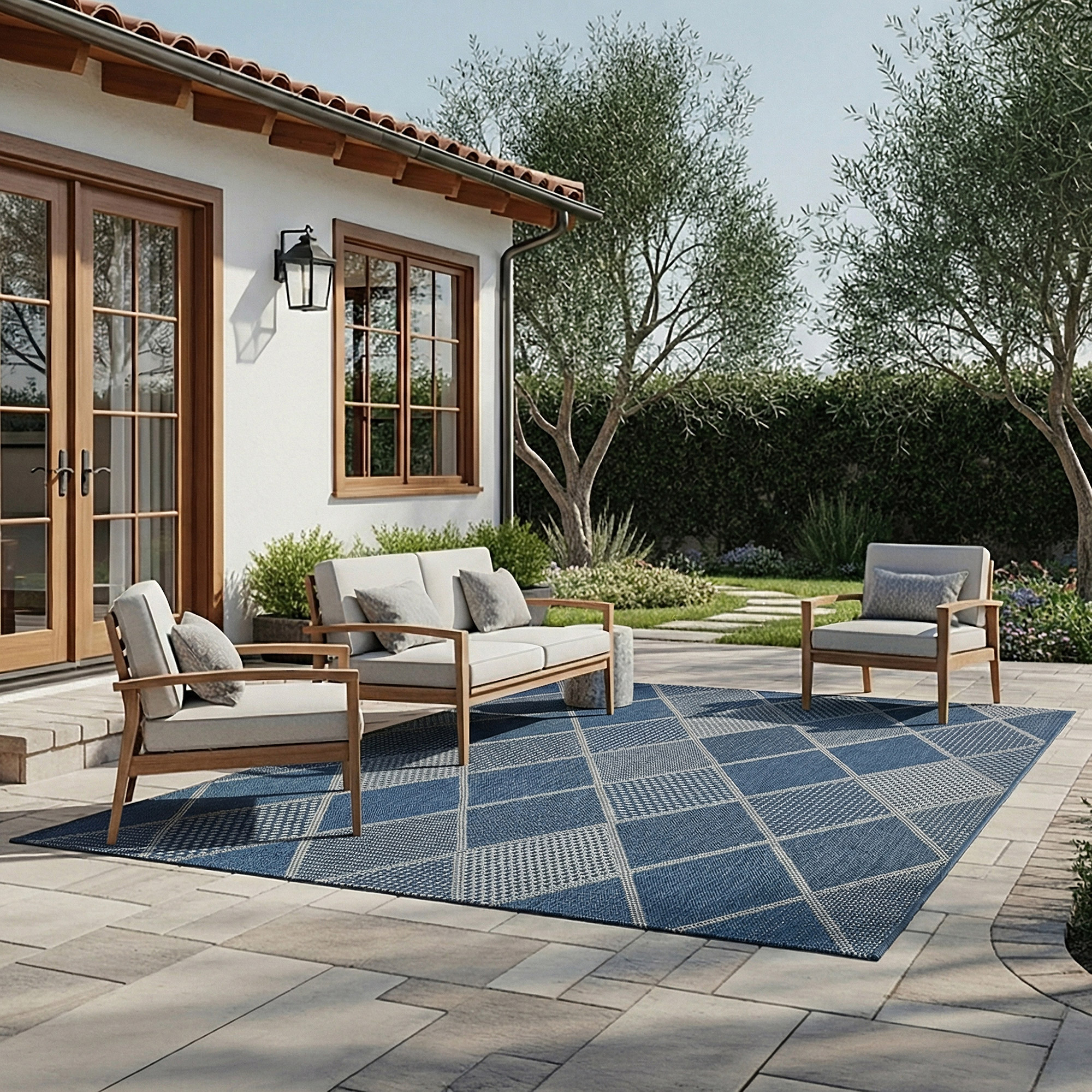 Laguna Indoor/Outdoor Area Rug, Morris Navy Gray, 5'3” x 7' | Costco