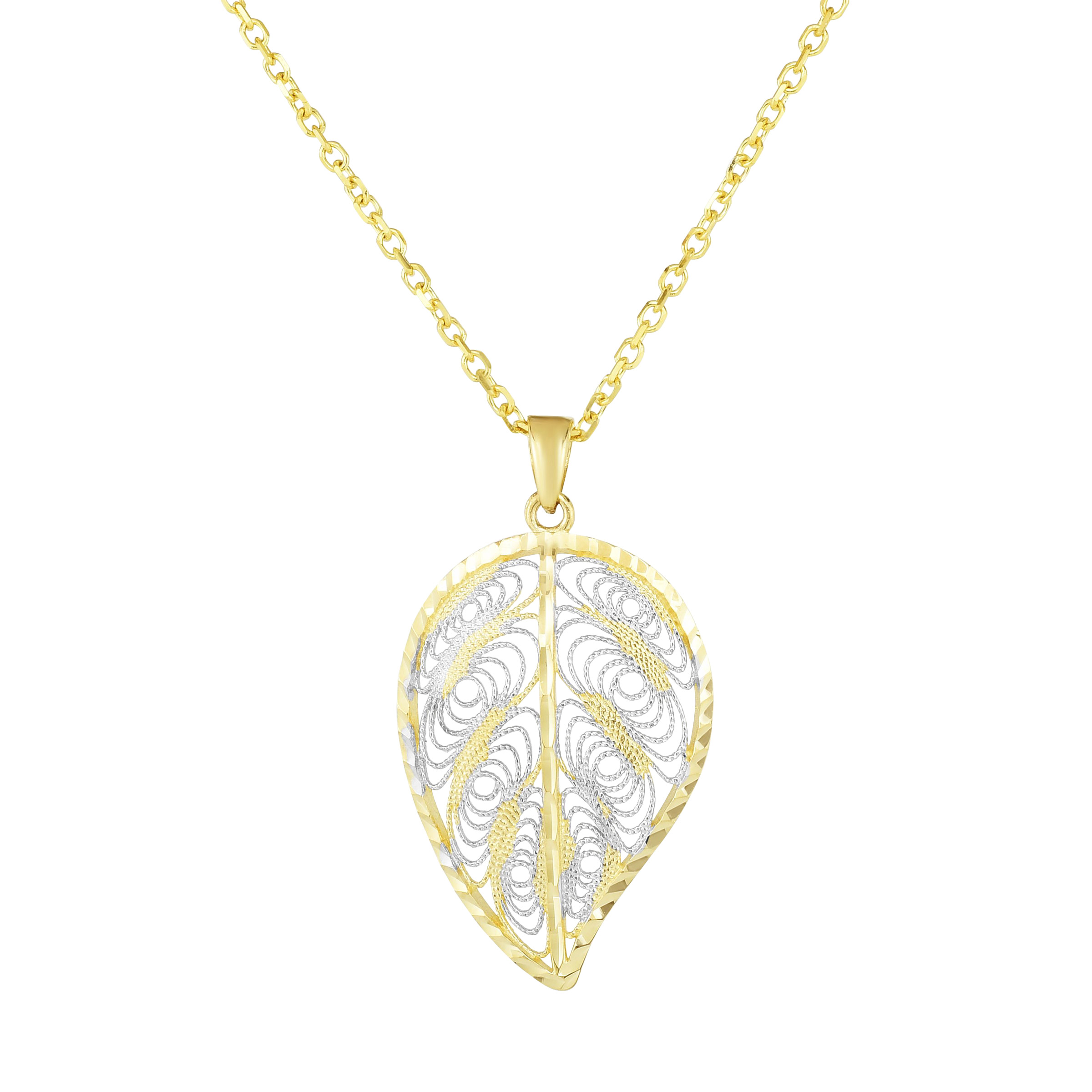 Diamond Cut Leaf Pendant in Two-Tone Gold | Costco