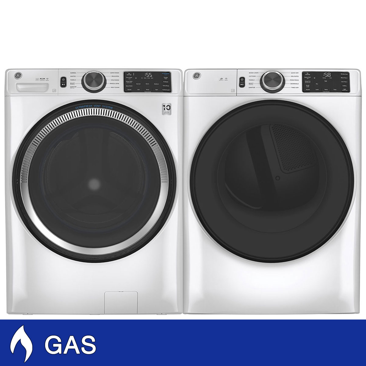 GE 4.8 cu. ft. Washer with Microban and 7.8 cu. ft. GAS Laundry Package ...