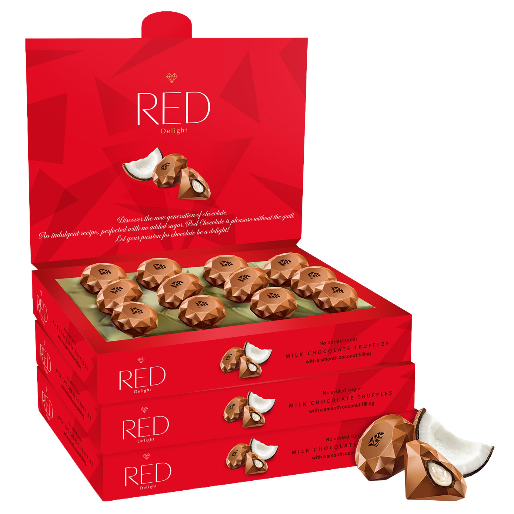 RED Delight Milk Chocolate Coconut Diamond Truffles, 3 Pack, 36 Pieces ...