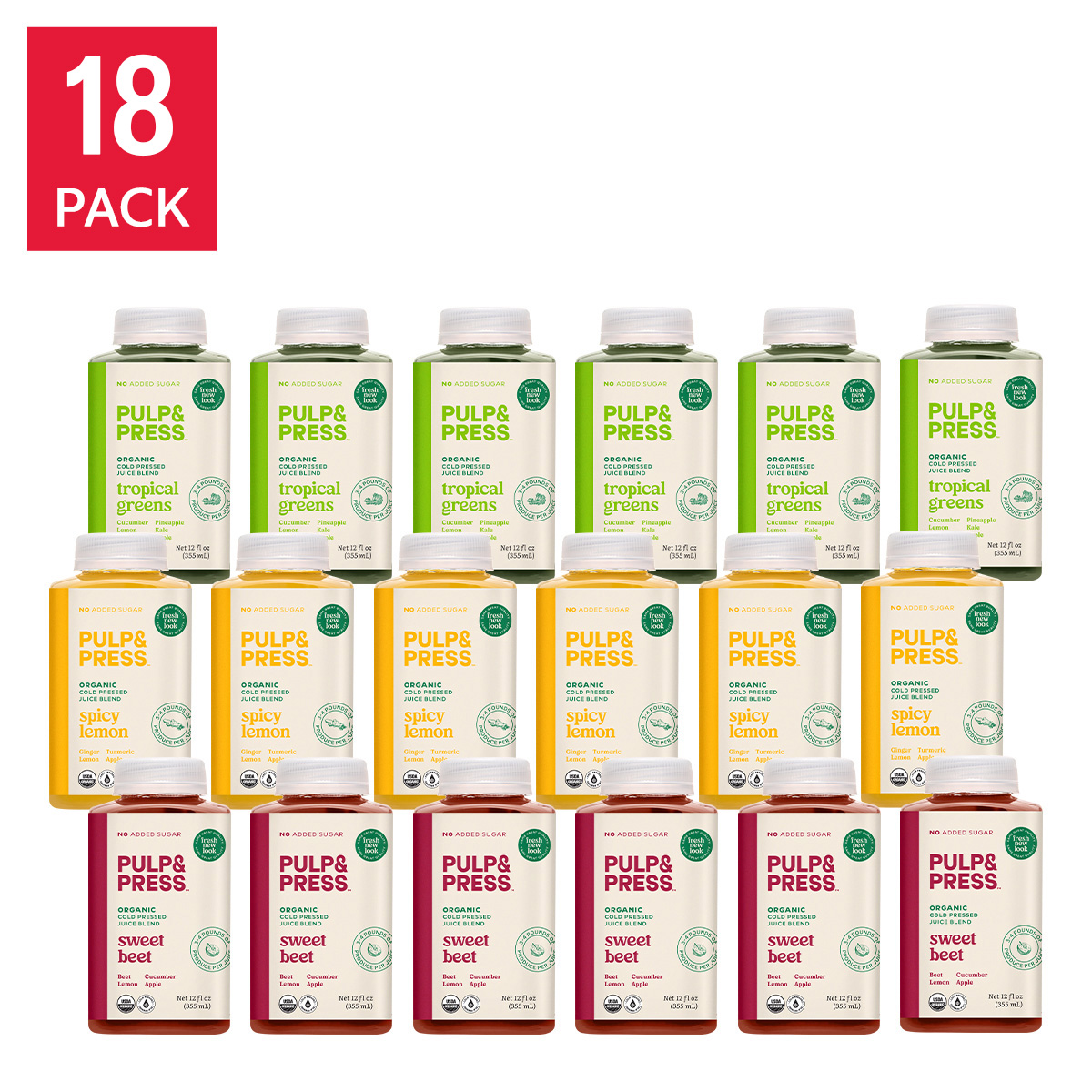 Pulp & Press Organic Cold-Pressed Juice Variety Pack, 18-pack | Costco