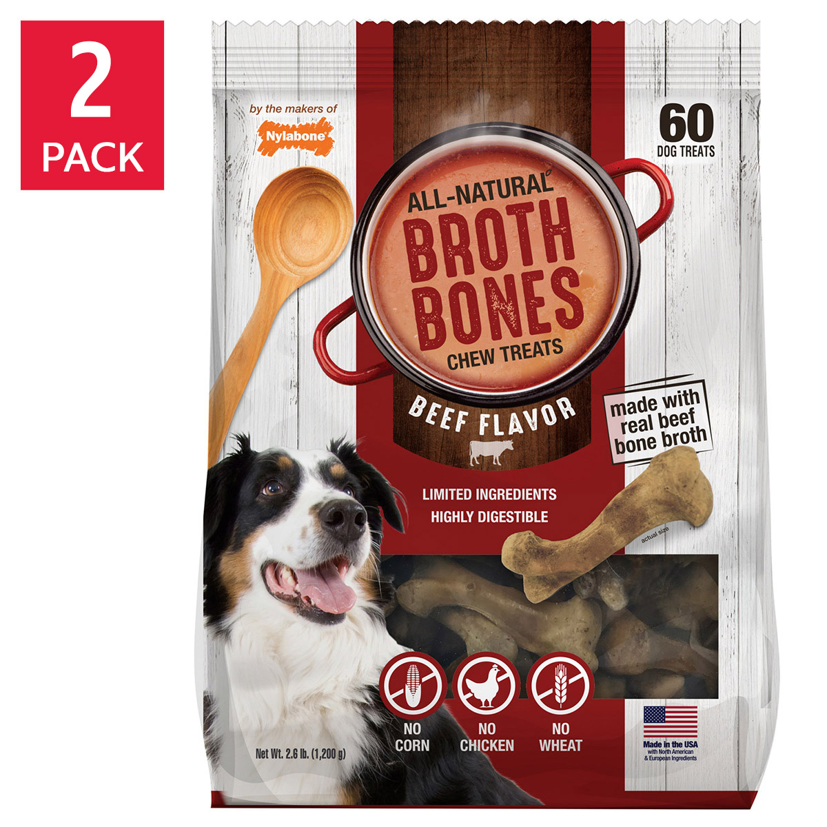 Nylabone Broth Bones Natural Edible Dog Chews, 60-count, 2-pack | Costco