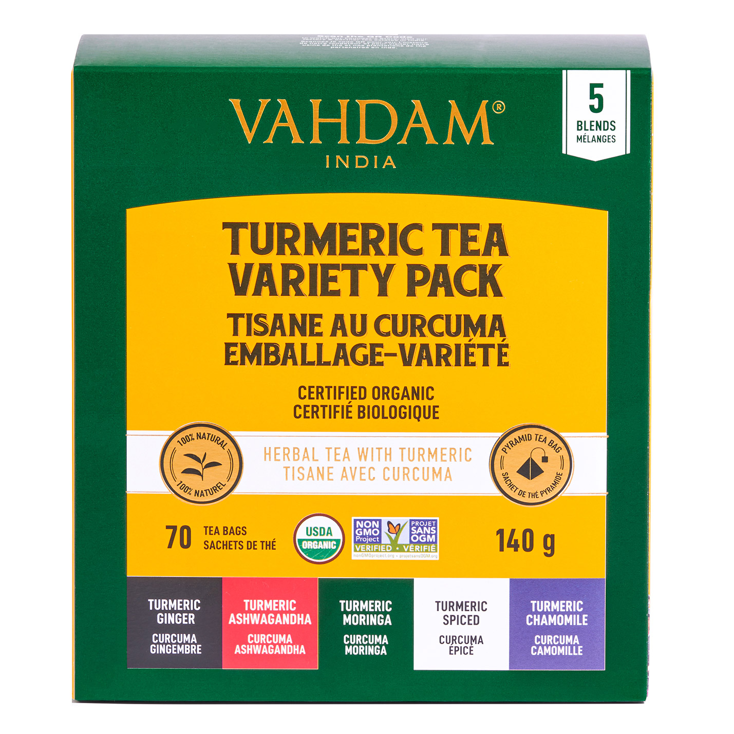 Vahdam Turmeric Tea Variety Pack, 70-count | Costco