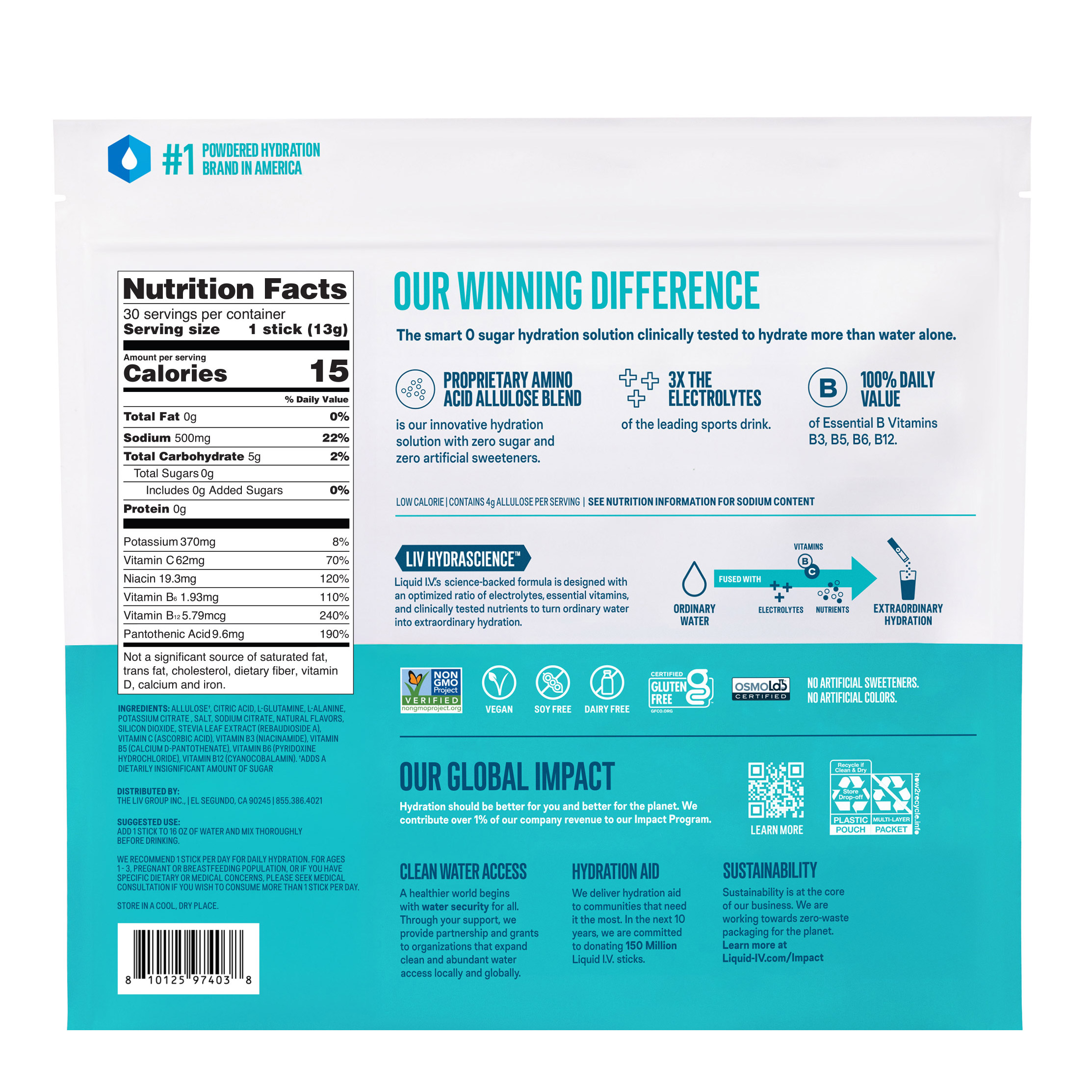 Liquid I.V. Hydration Multiplier, 30 Individual Serving Stick Packs in ...