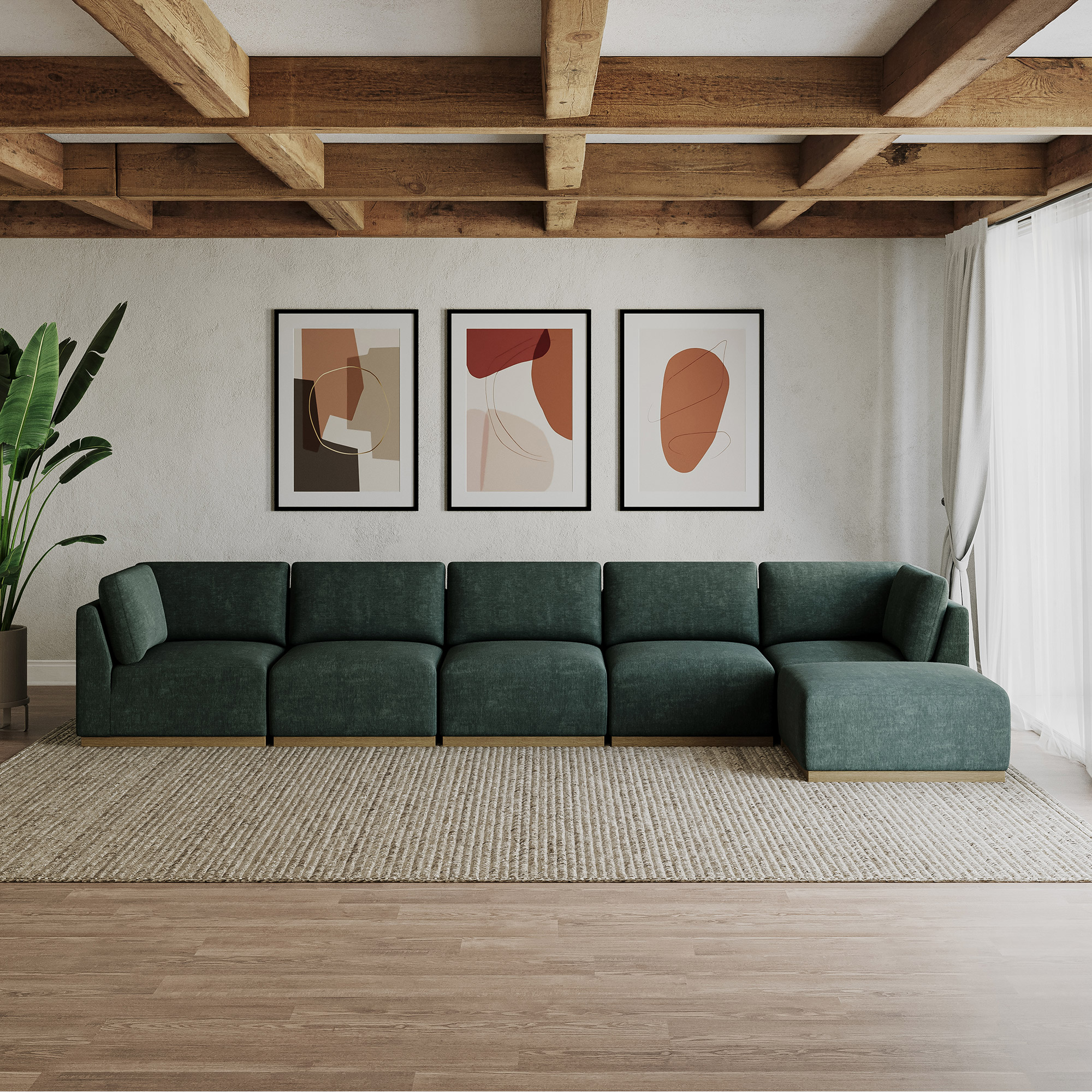Henredon Murphy Fabric 6 Piece Modular Sectional With Ottoman Green