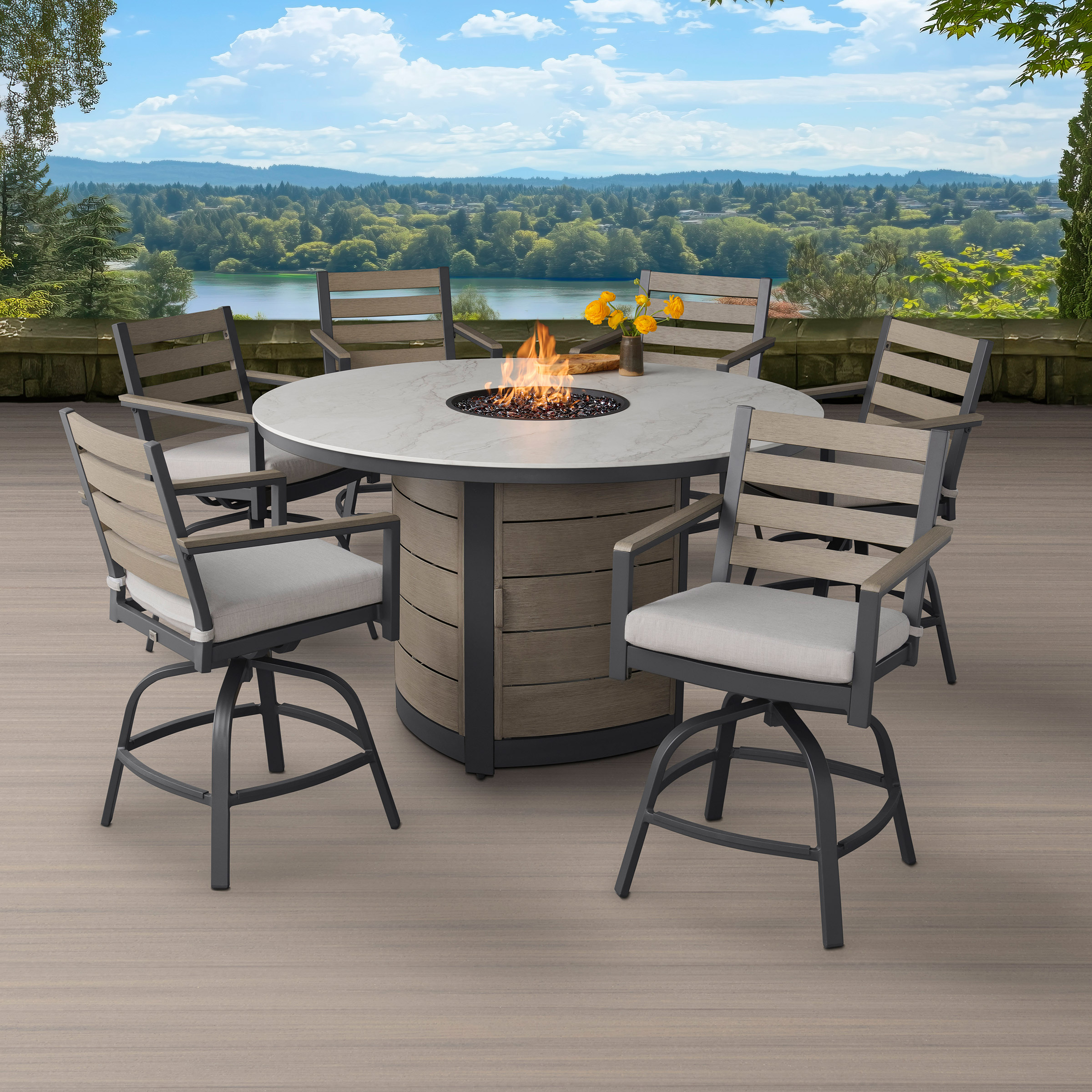 Agio Nicolet 7-piece Fire Outdoor Patio High Dining Set | Costco