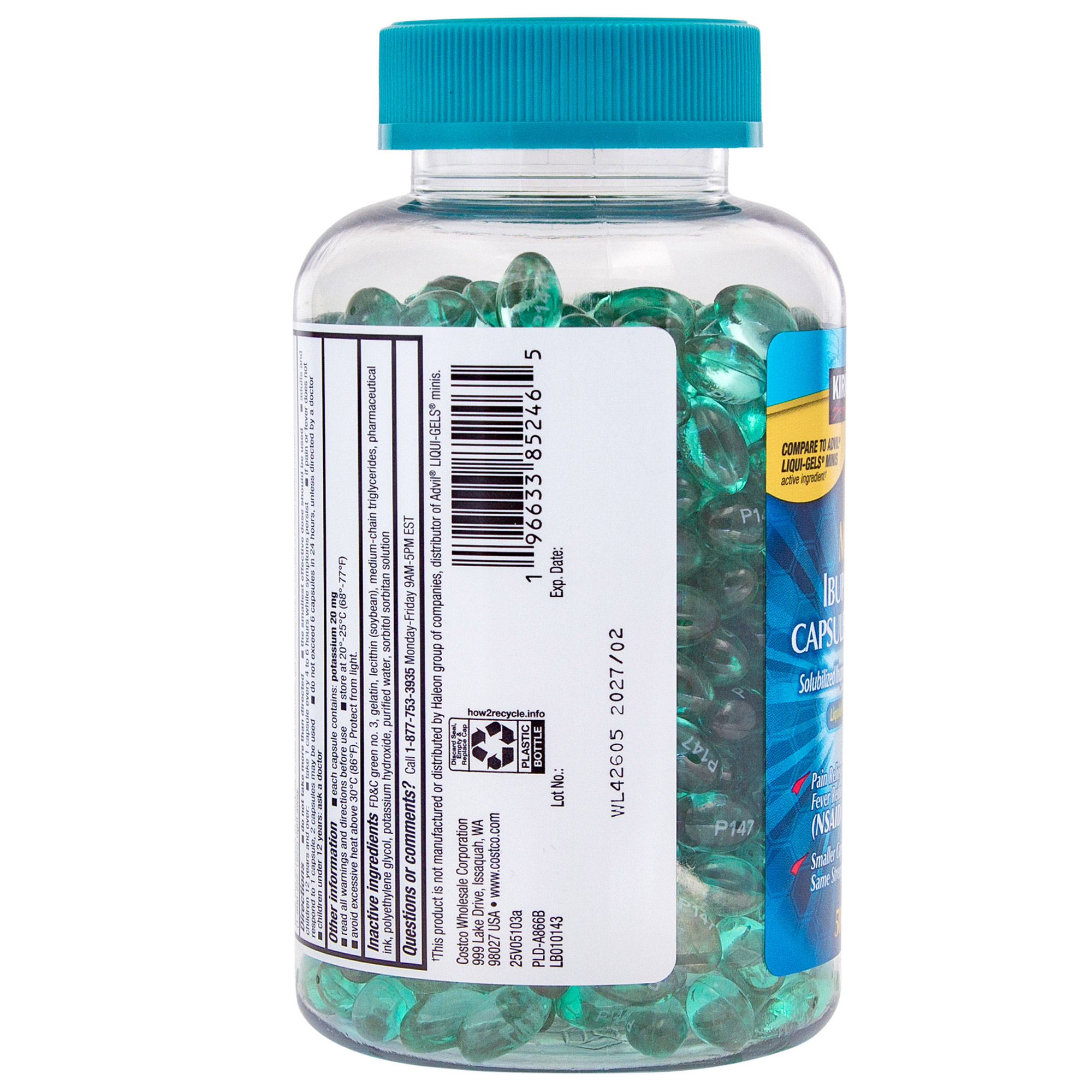 Kirkland Signature Mini Ibuprofen 200 mg Liquid Gel Capsules, 500 Count ...