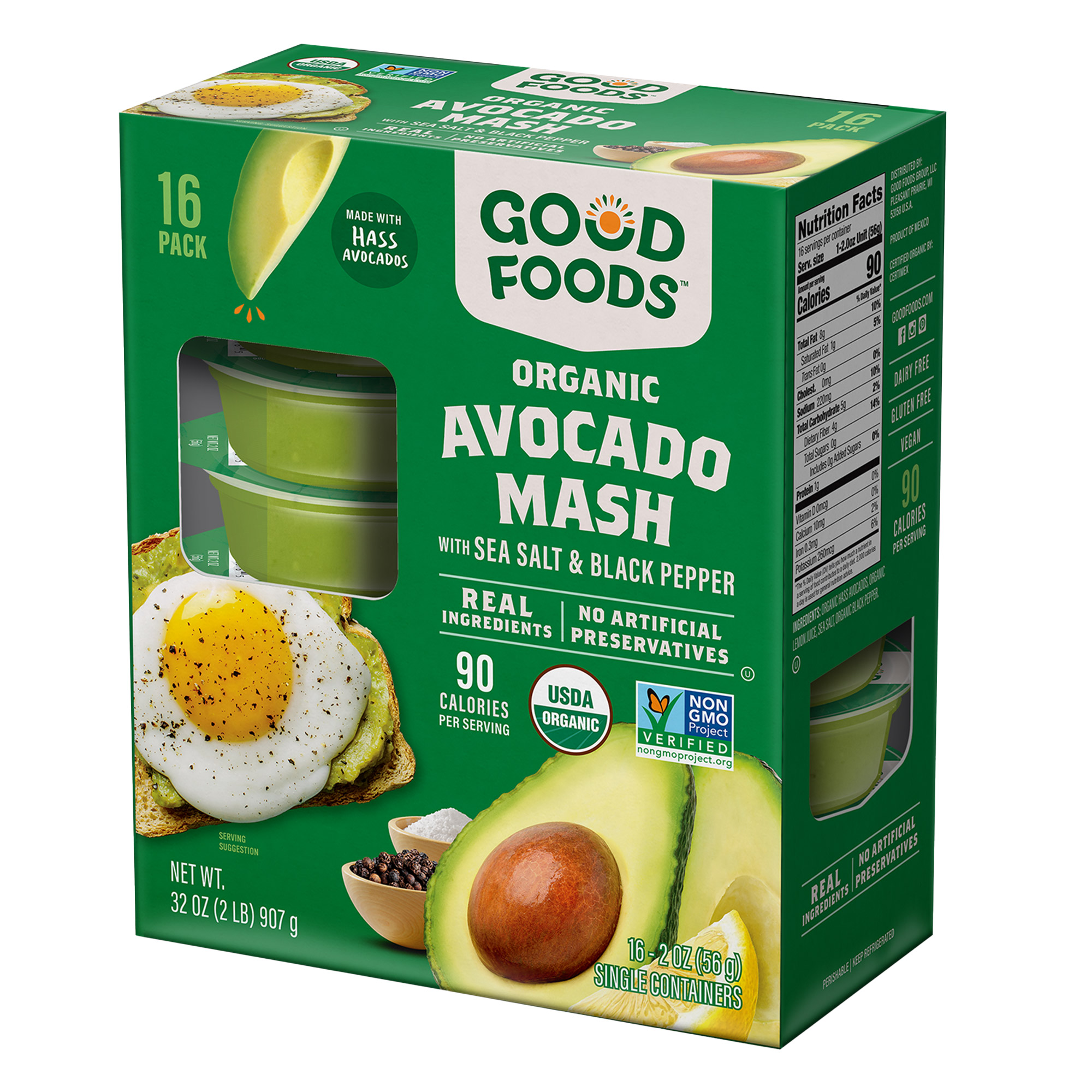 Good Foods Organic Avocado Mash, Sea Salt and Black Pepper, 2 oz, 16 ...