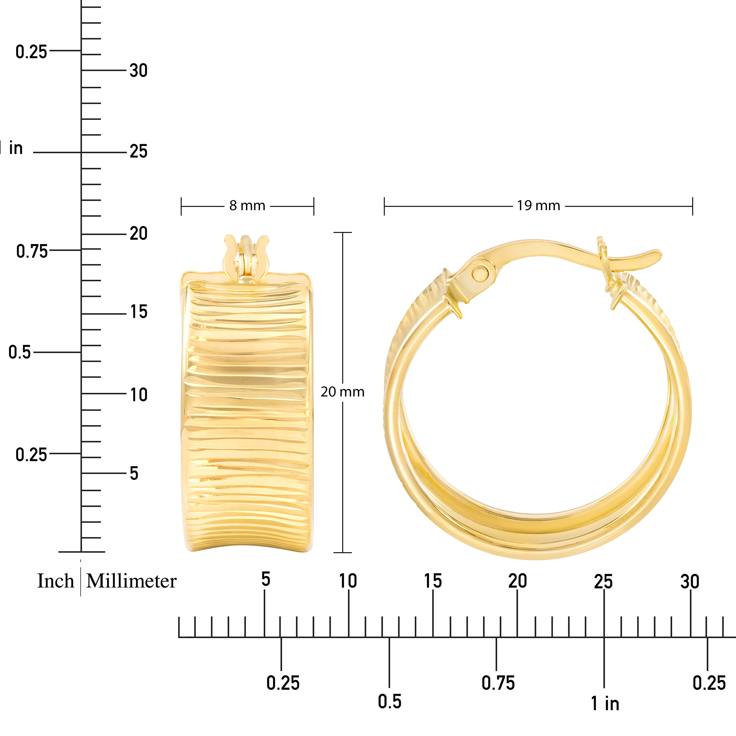 14kt Yellow Gold Diamond Cut Design Hoop Earring | Costco