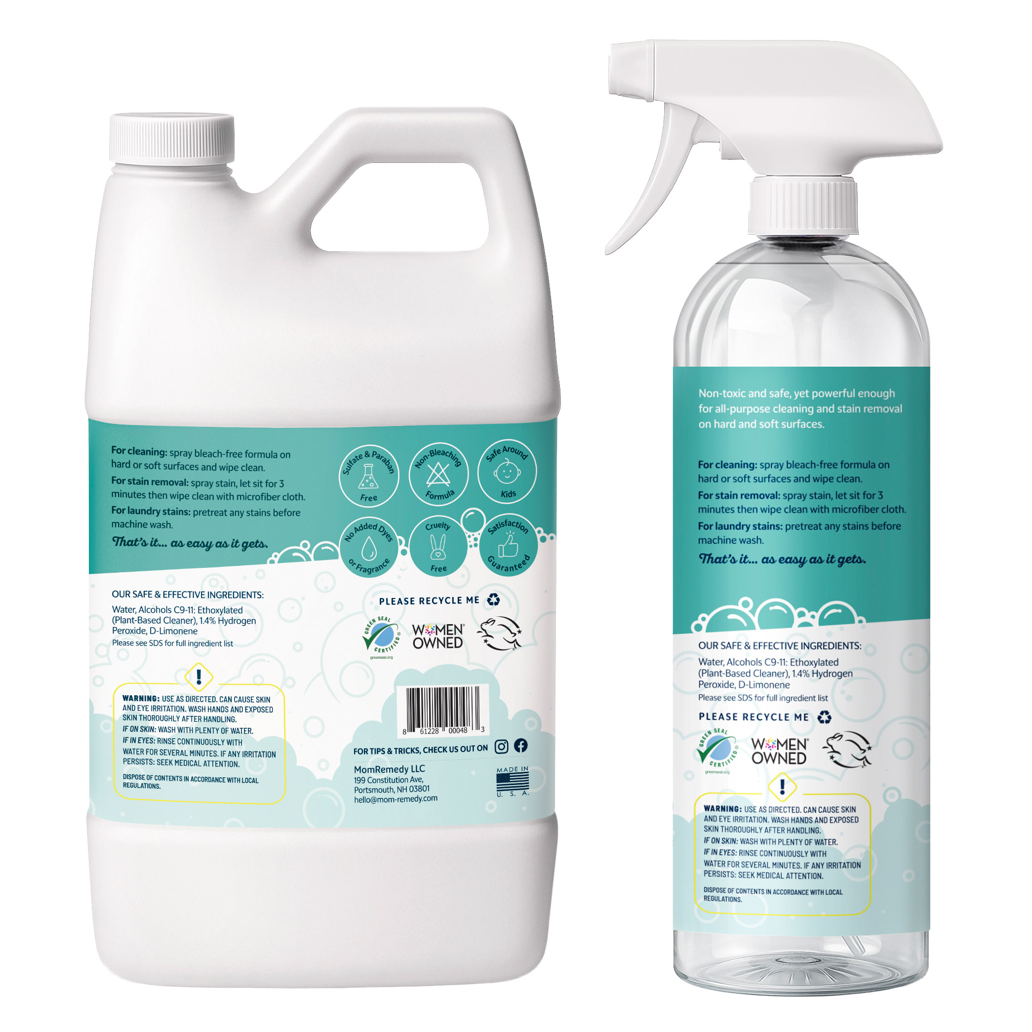 MomRemedy Hydrogen Peroxide Based Cleaner & Stain Remover, Lemon, 24 fl ...