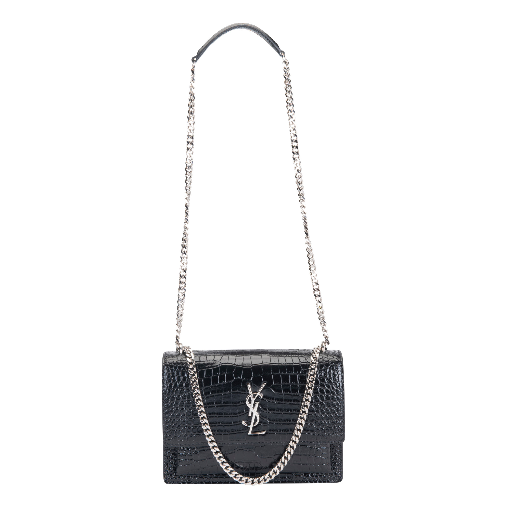 YSL 1000 Monogram Sunset Croc Embossed Crossbody, Black | Costco
