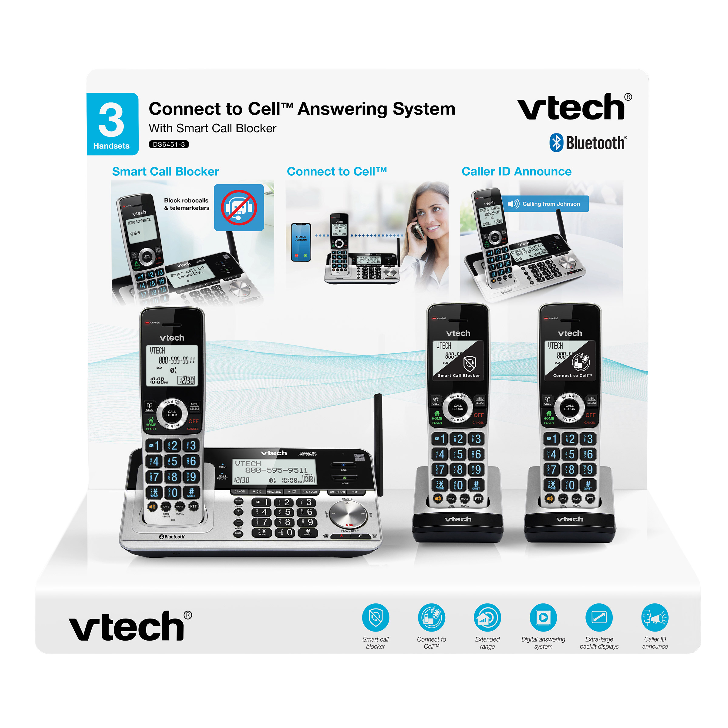 VTech - Système téléphonique à 3 combinés avec connexion téléphone ...