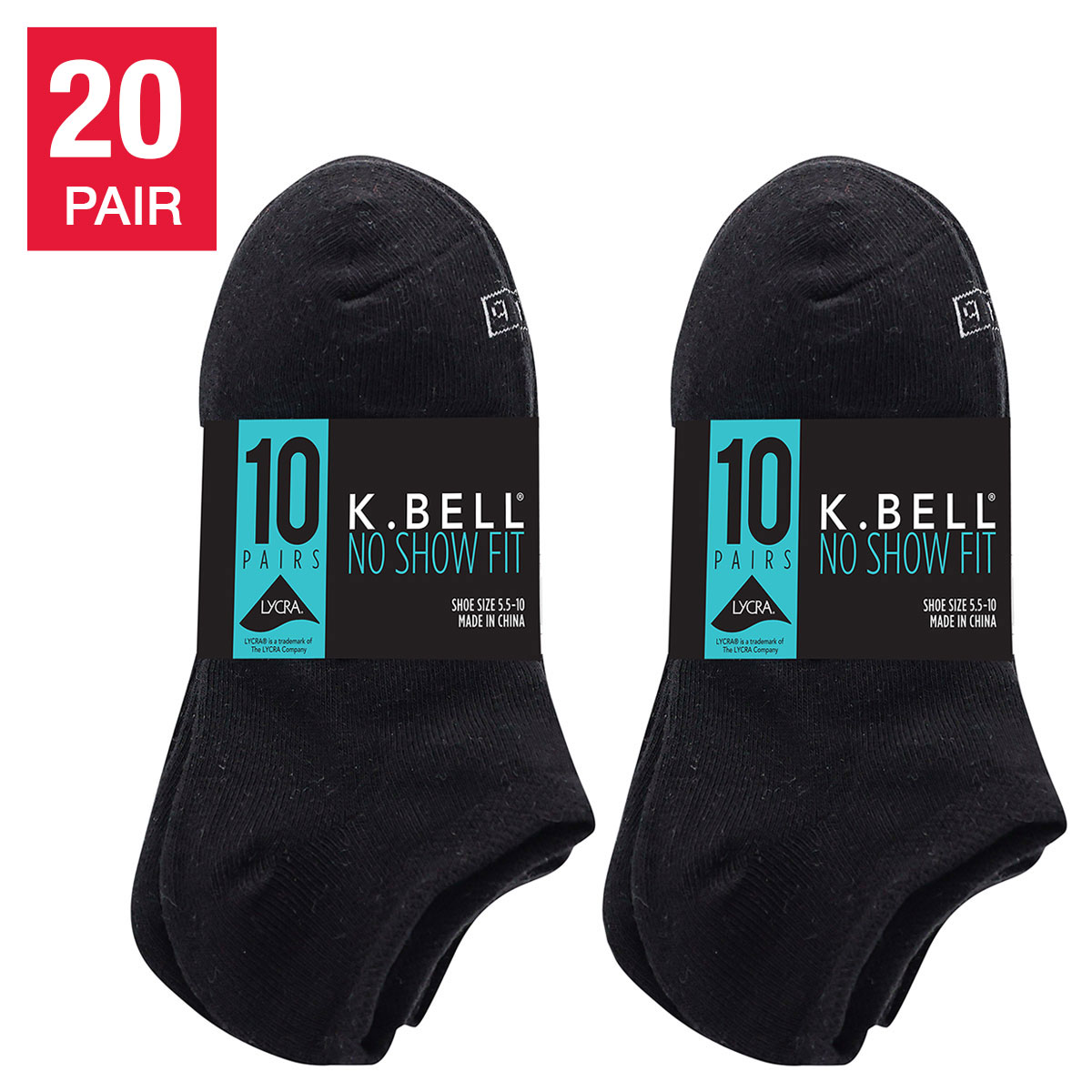 K Bell Ladies' No Show Sock, 20 pair | Costco