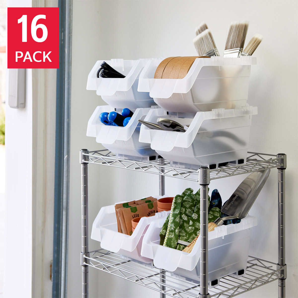 Clearly Stacking Storage Bins, 16-pack | Costco