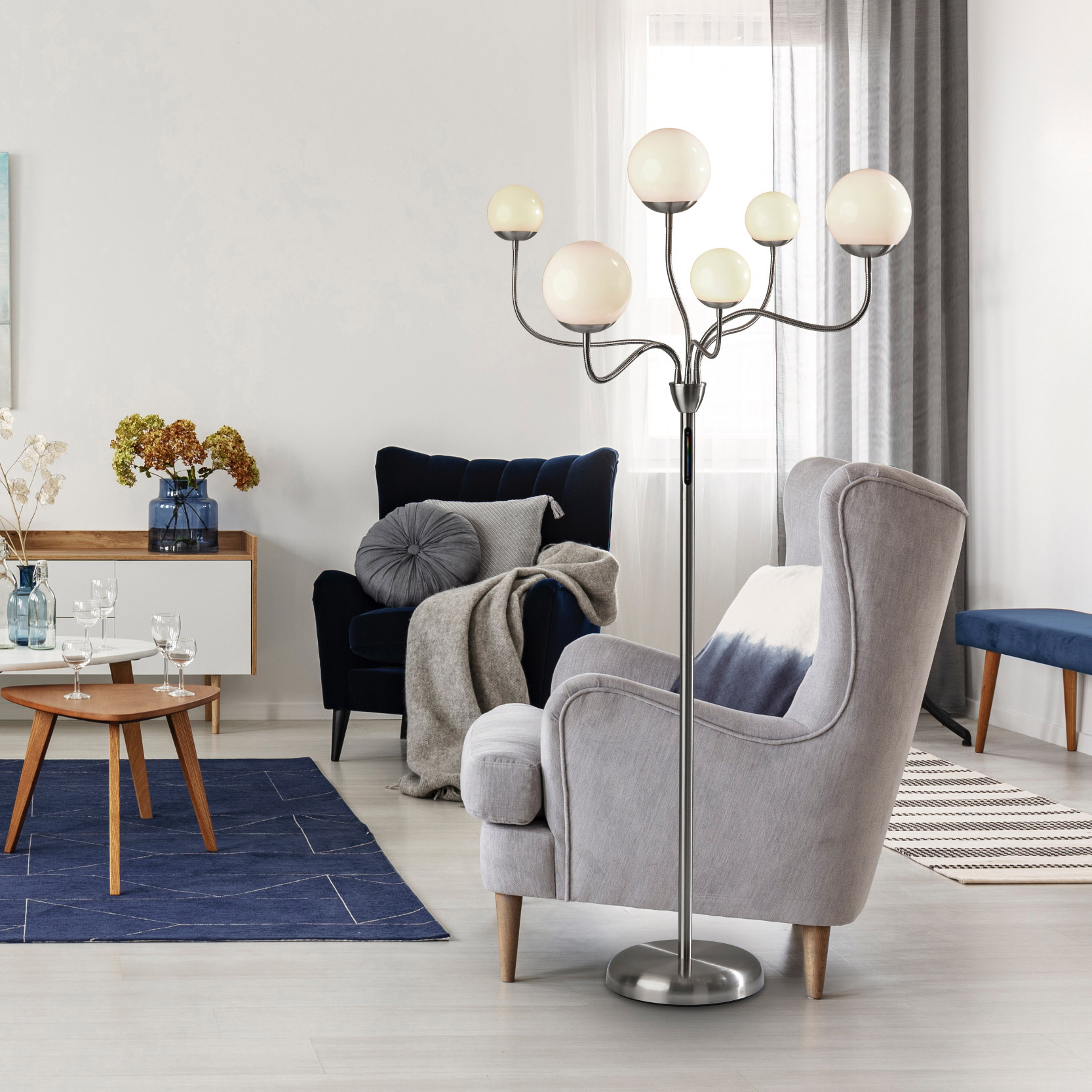 Phoebe LED Floor Lamp, Brushed Steel | Costco