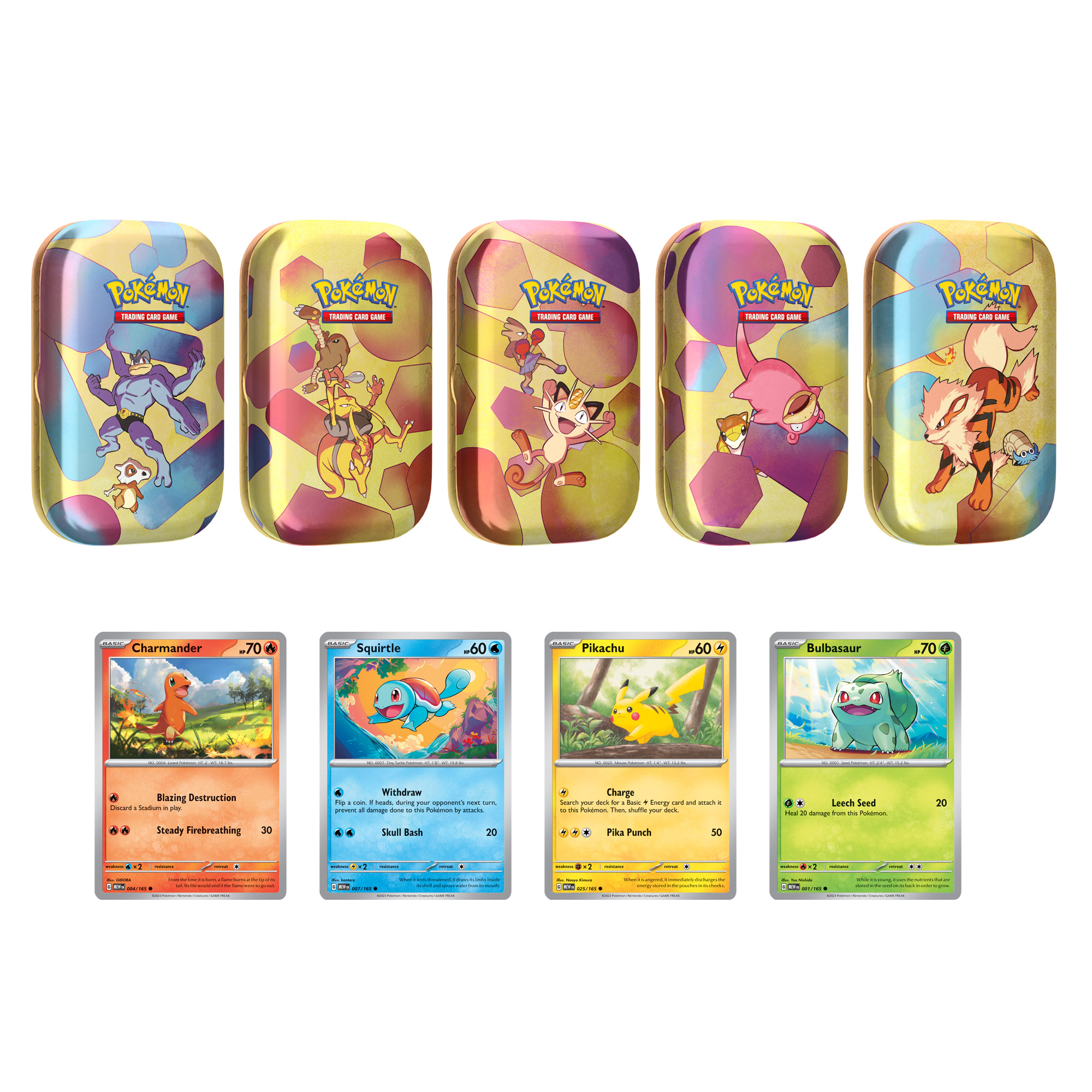 Pokemon 151 Mini Tins (5-pack) + 4 Promo Cards – English Edition (Set B ...